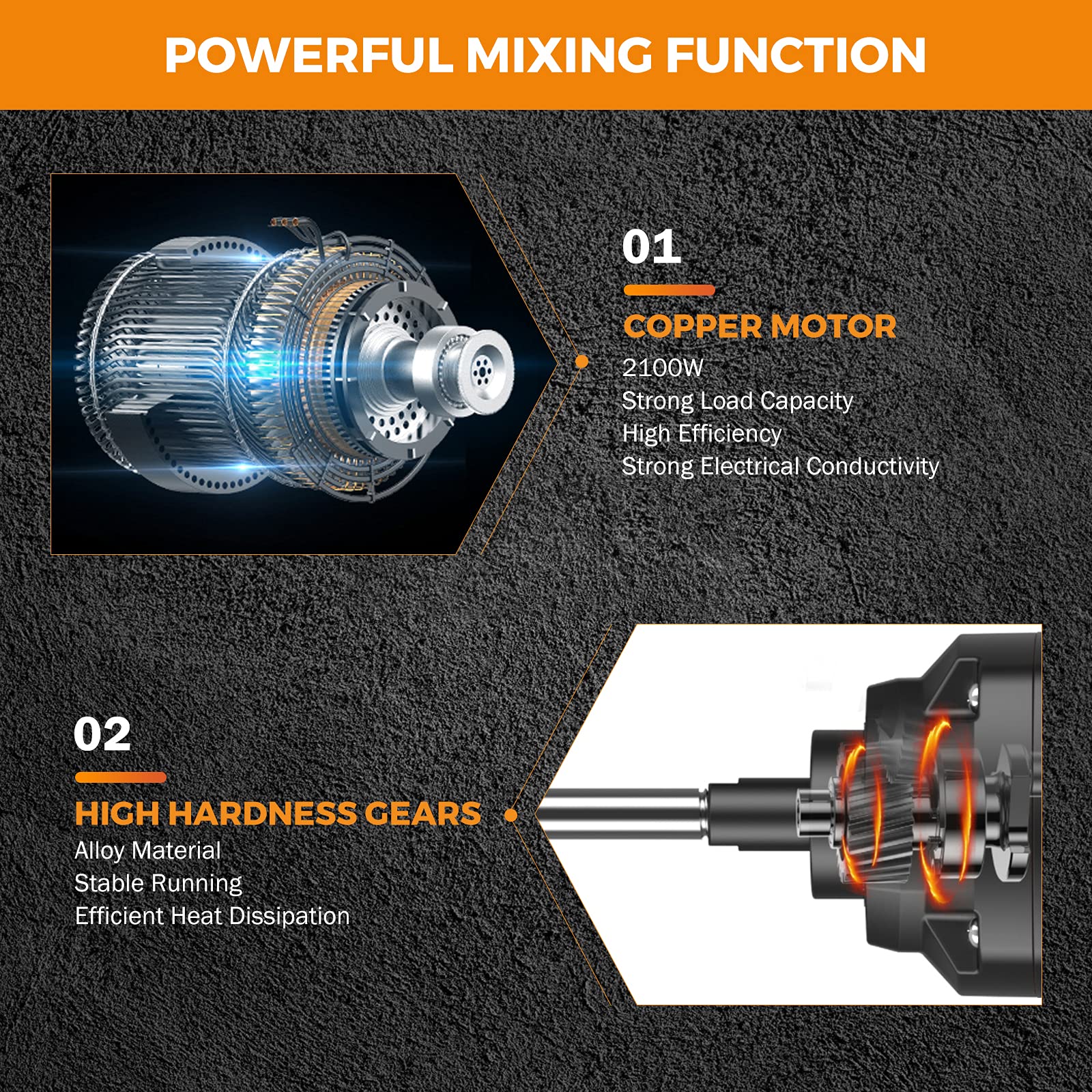 BEAMNOVA Electric Handheld Cement Mixer 2100W Concrete Mixer Machine Industrial Portable Hand Paint Stirrer for Mixing Feed, Oil Paint, Resins