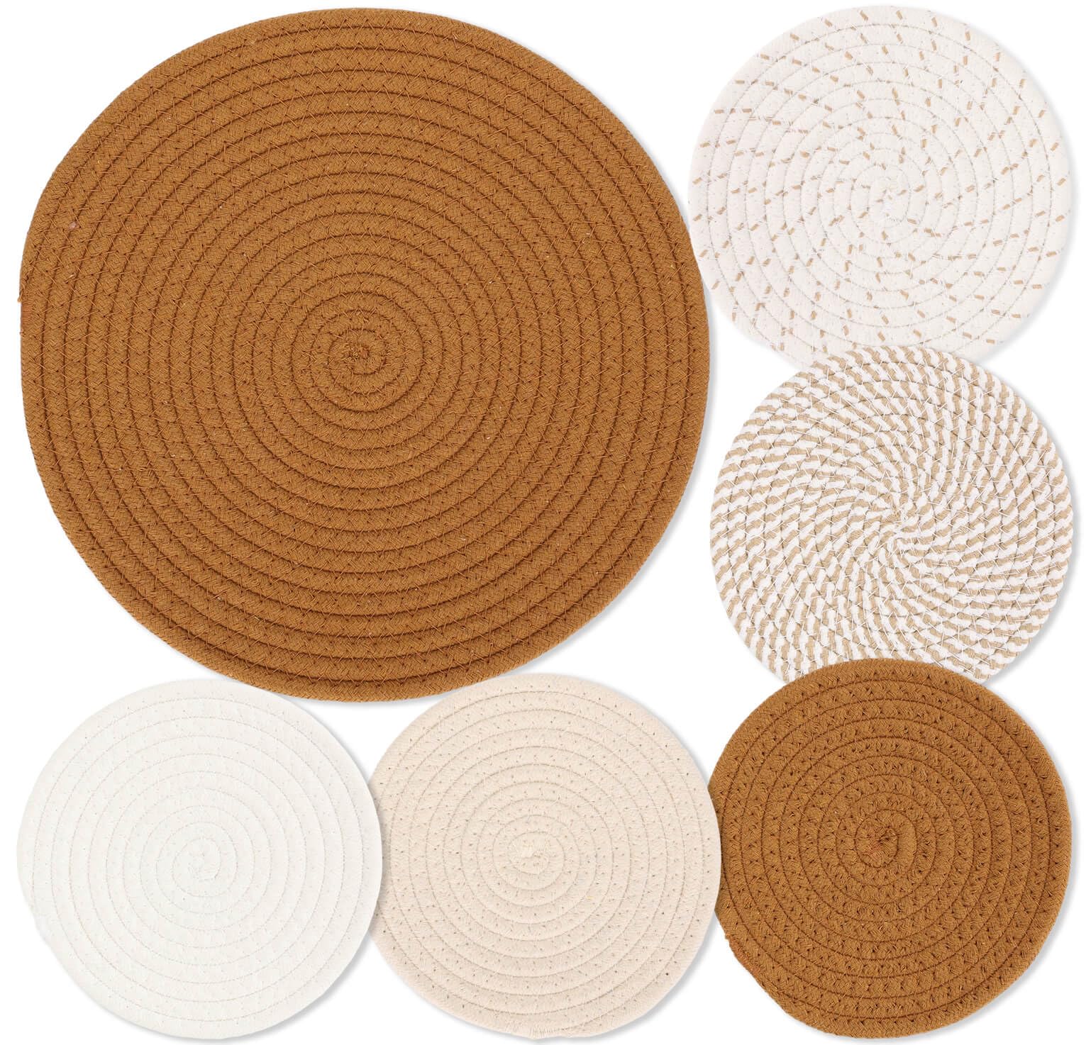 Billbotk Trivets for Hot Pots and Pans, 6 Pieces Boho Rivets for Hot Dishes, Pot Holders for Kitchen, Hot Pads for Countertops, Fall Decorations for Home, 11.8 Inches and 7 Inches 
