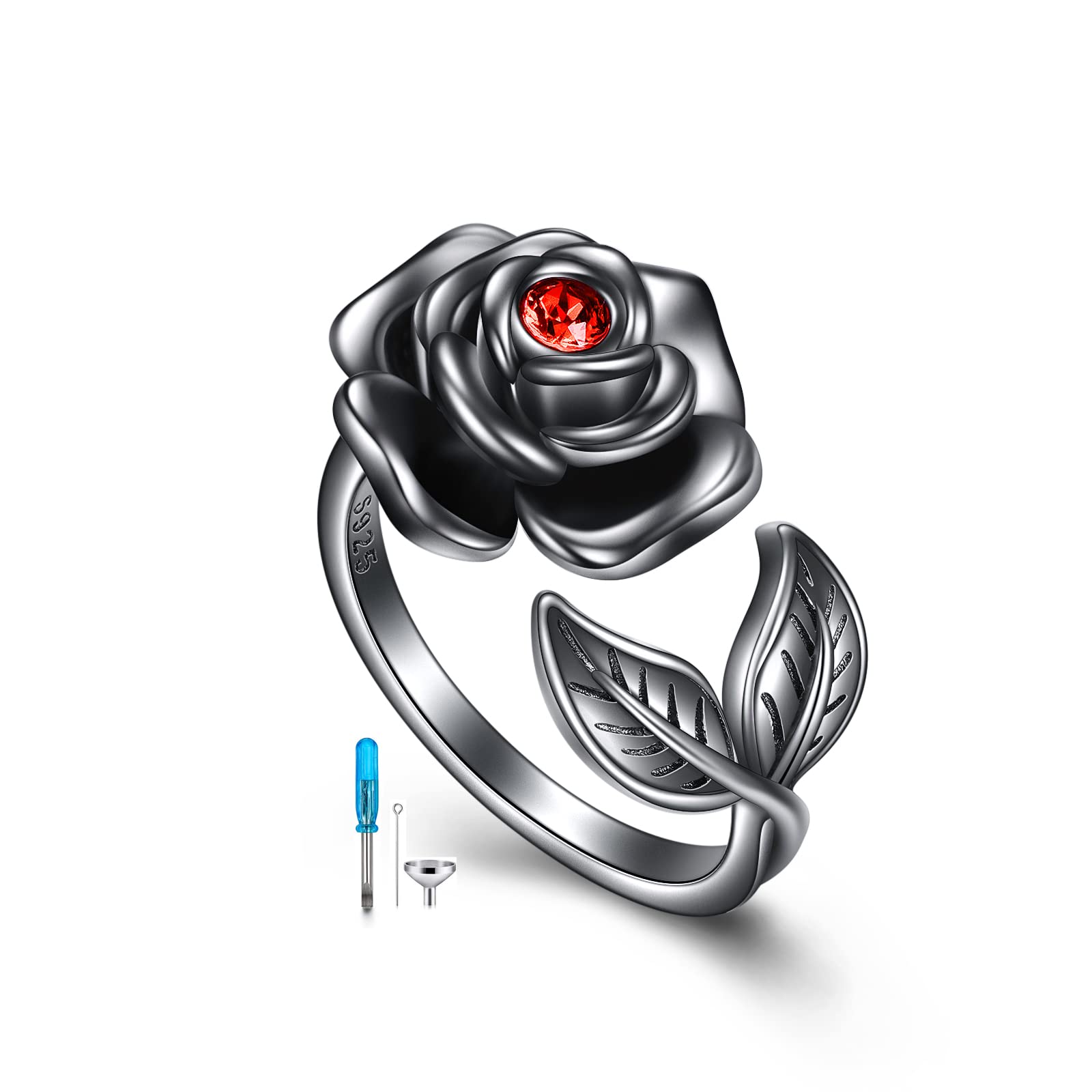 AOBOCO Rings for Ashes for Women Sterling Silver Rose Urn Memorial Adjustable Ring Jewelry Size 8-9 Cremation Jewelry