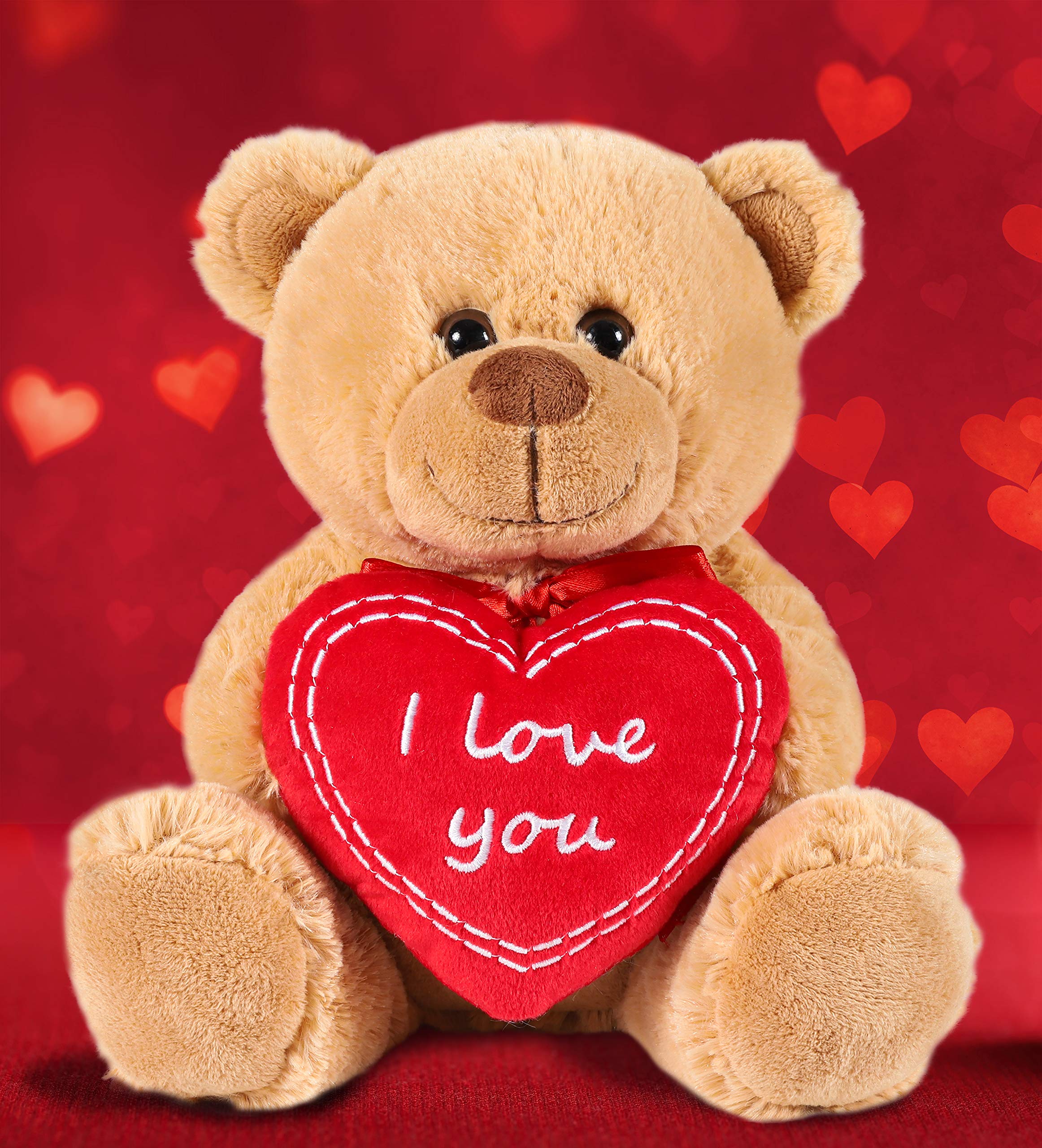 BRUBAKER Teddy Bear with Red Heart - I Love You - 9.84 Inches - Cuddly Plush Toy - Stuffed Animal - Brown