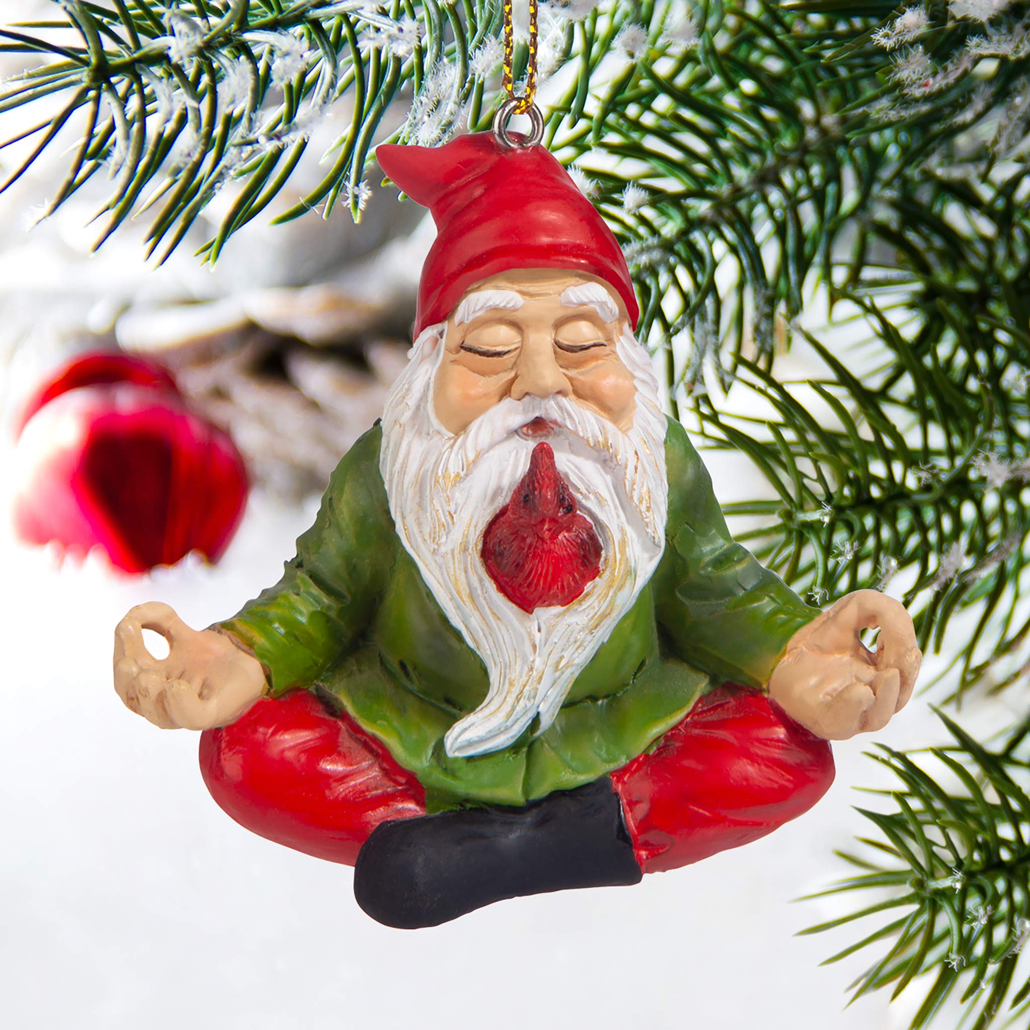 Design Toscano QM17010 Christmas Ornament - Garden Gnomes Figurine - Zen Garden Gnomes - Meditating Gnome Statues, 3 Inch