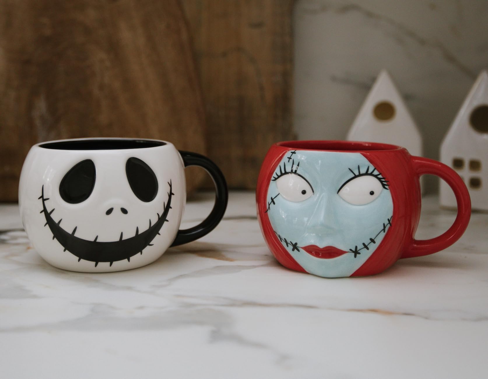 Disney Decorations Nightmare Before Christmas Jack and Sally Mugs | Kitchen Accessories | Cute Ceramic Housewarming Gifts For Men And Women And Kids | Official Licensee | 1 Set