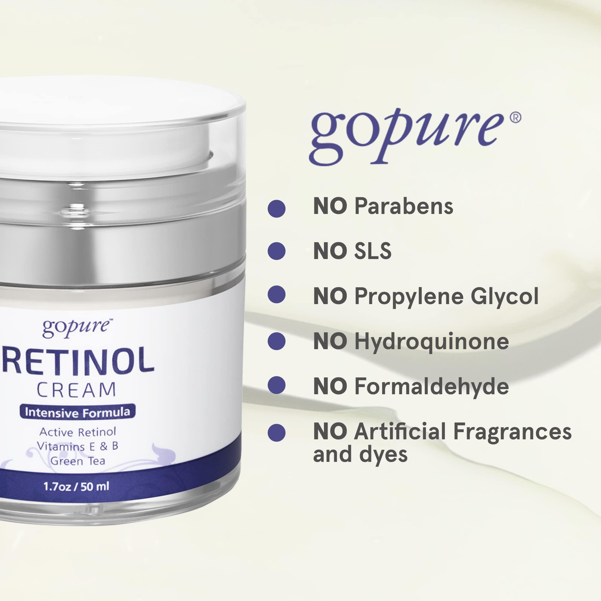 goPure Retinol Face Cream - Night Cream Anti Wrinkle & Face Moisturizer For Women - Retinol Cream for a Youthful-Looking Glow, 1.7oz.