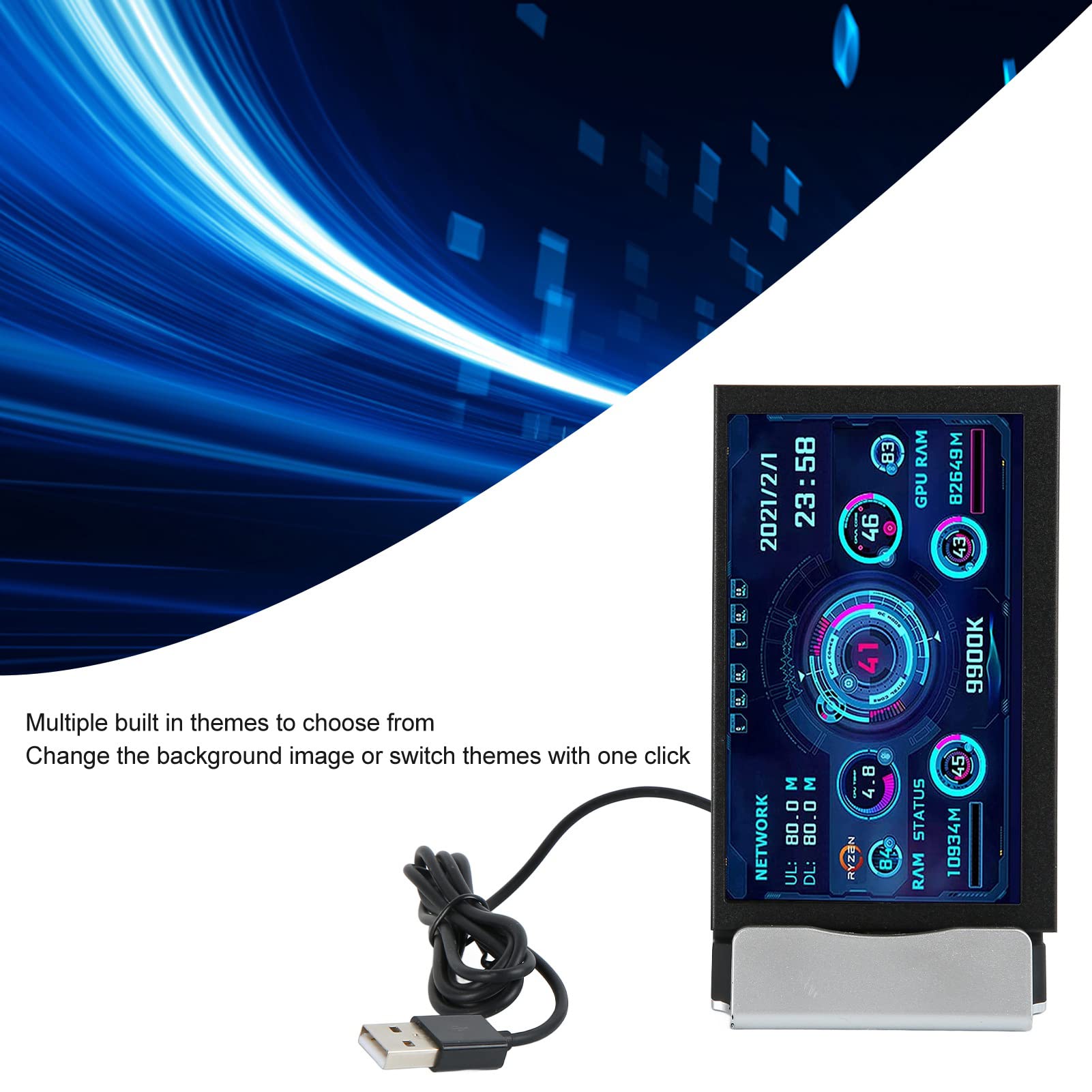 Asixxsix Data Monitor, 5 Inch IPS PC CPU RAM Sensor Panel Display, Adjustable Brightness PC Temperature Display, USB Mini Screen, Computer Temp Monitor for AIDA64, Computer Secondary Screen