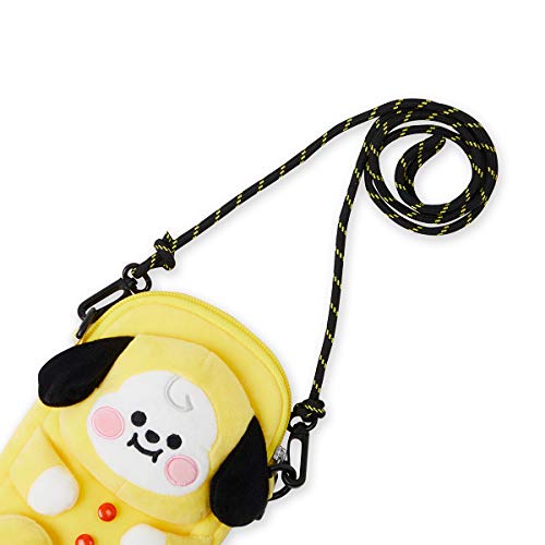 BT21 Baby Series CHIMMY Character Plush Coin Purse Makeup Toiletry Pouch Card Wallet with Lanyard, Yellow