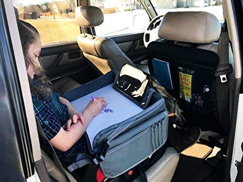 Kid’s Car Seat Travel Tray – Dry Erase Lap Table with Markers and Mesh Pockets – Keep Children and Babies Occupied – by K4 Dynamics