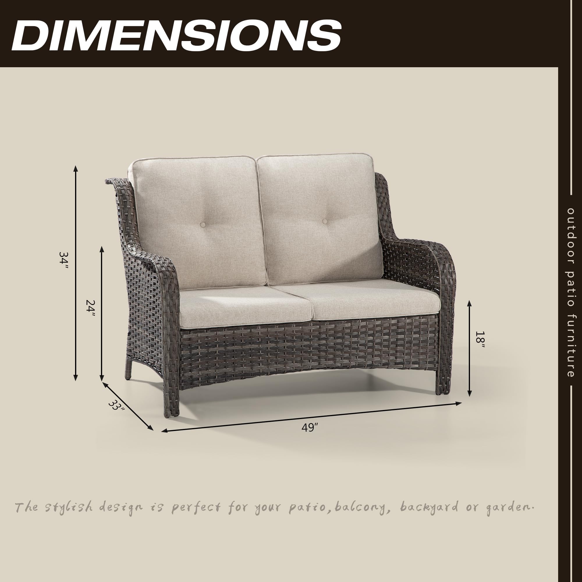 Gardenbee Patio Sofa Wicker 2-Seat Outdoor Couch with Deep Seating, High Back, Steel Frame and Olefin Cushion, Orange