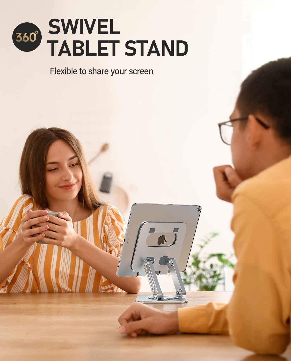 AOEVI Adjustable Tablet Stand with 360 Rotating Base, Compatible with iPad Pro 12.9, 10.5, 9.7 Air Mini 4 3 2, Silver