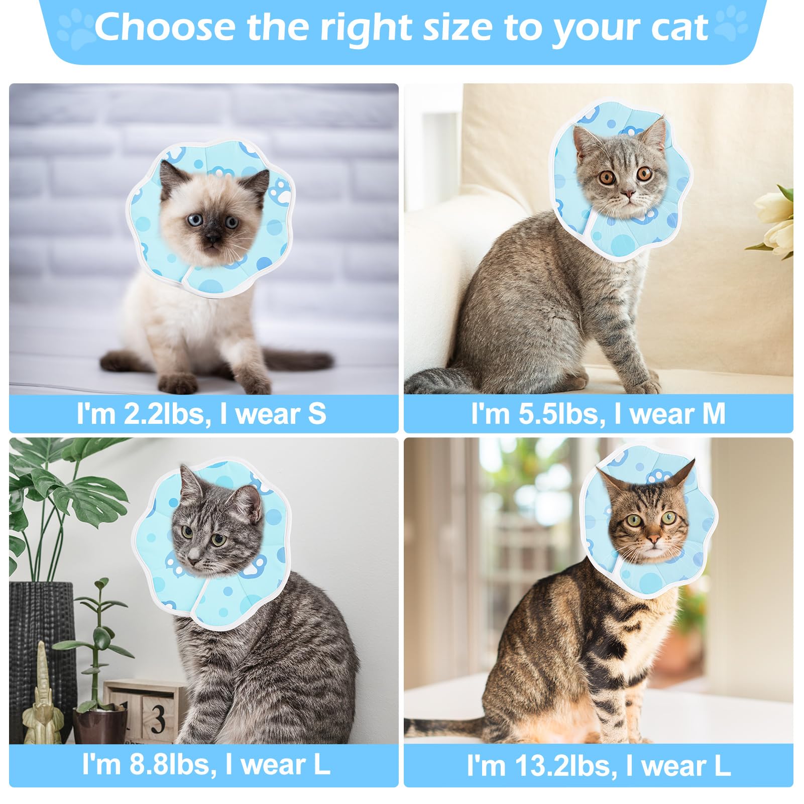 Bienbee Cat Cone Collar, Soft Cat Cone Cat Recovery Collars and Cones, Adjustable Soft Cone for Cats, Light-Weight E Collar for Cats Kitty Puppy