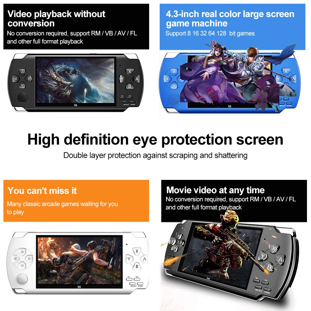 DesirePath Handheld Game Console, Portable Video Game Console, 8GB 4 inch Screen 10000 Classic Games Handheld Video Game Player Support Multiple Game formats, Black
