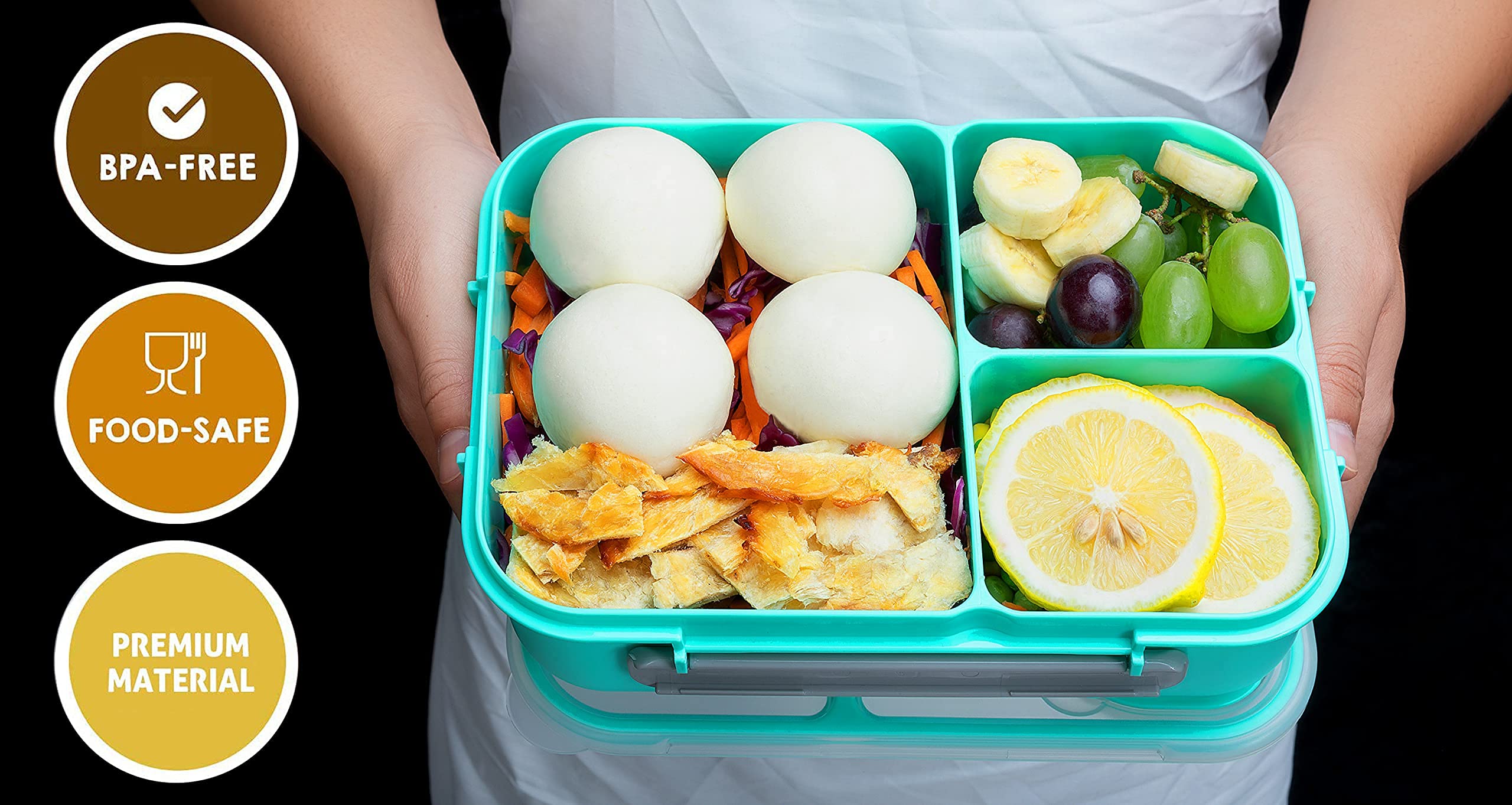 freehour Food Storage Meal Prep Container Box With Lid, 2000ML Large Bento Box For Adults, Leakproof 3 Compartment Bento Lunch Box (Blue)