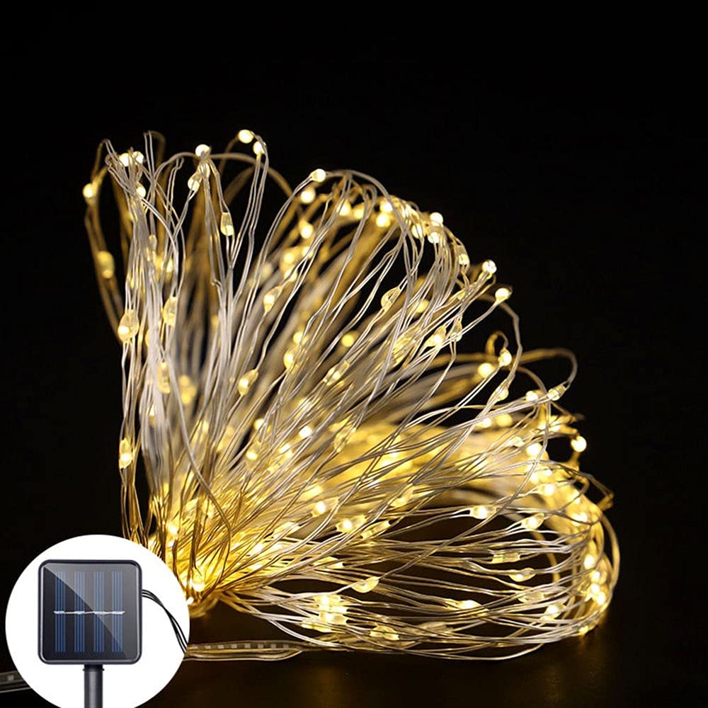 Solar Light String, Solar Copper Wire Light String 33 Feet 100 Led Small Lights, 8 Switching Modes, Starry Sky Outdoor Waterproof, Suitable for Home, Garden, Terrace, Wedding and Party (Warm White)