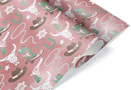 Cute Cowgirl Birthday Wrapping Paper Premium Western Gift Wrap Party Decoration Decor (6 foot x 30 inch roll), Pink