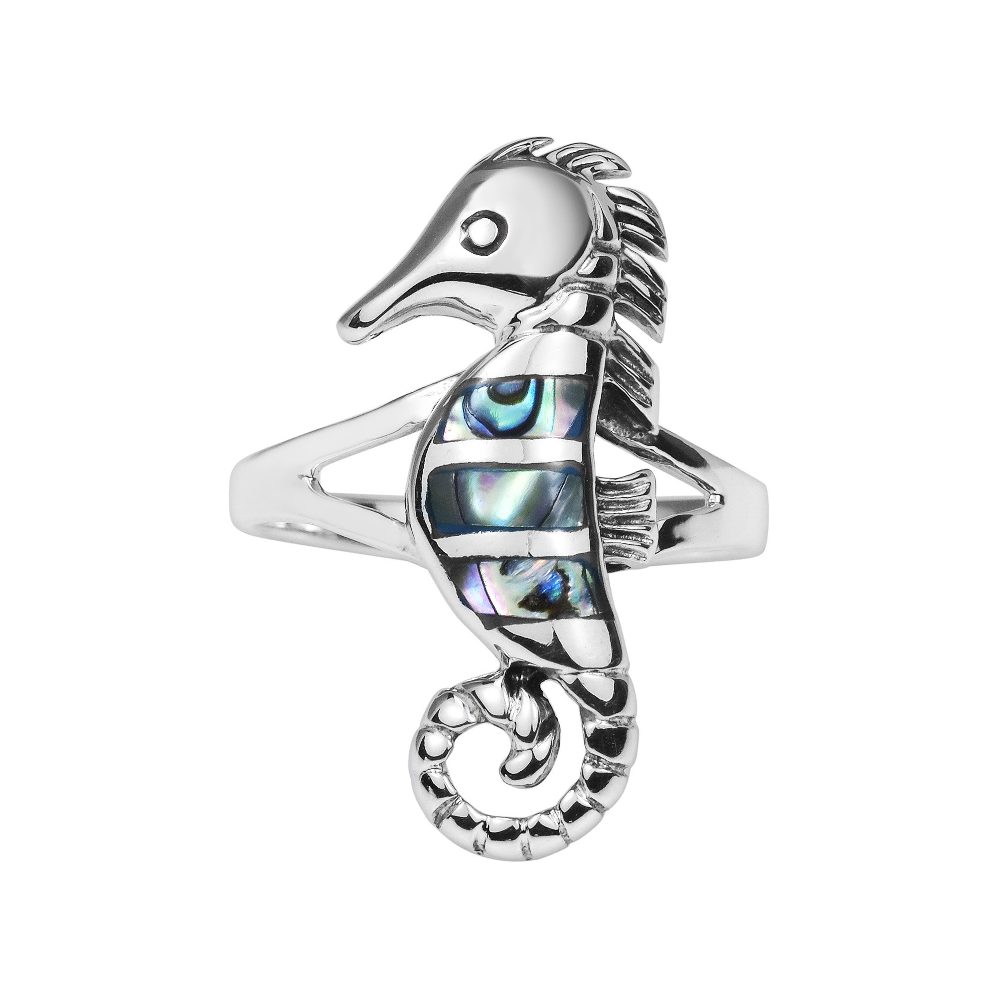 AeraVida Charming Tropical Seahorse Inlay Abalone Shell .925 Silver Ring (8)