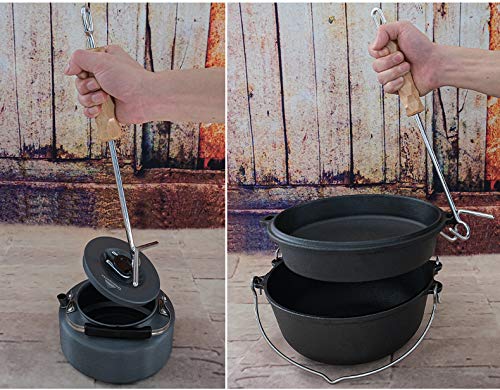 CAMPINGMOON Camp Dutch Oven Lid Lifter for Lifting and Carrying Dutch Ovens with Wood Handle MS-34