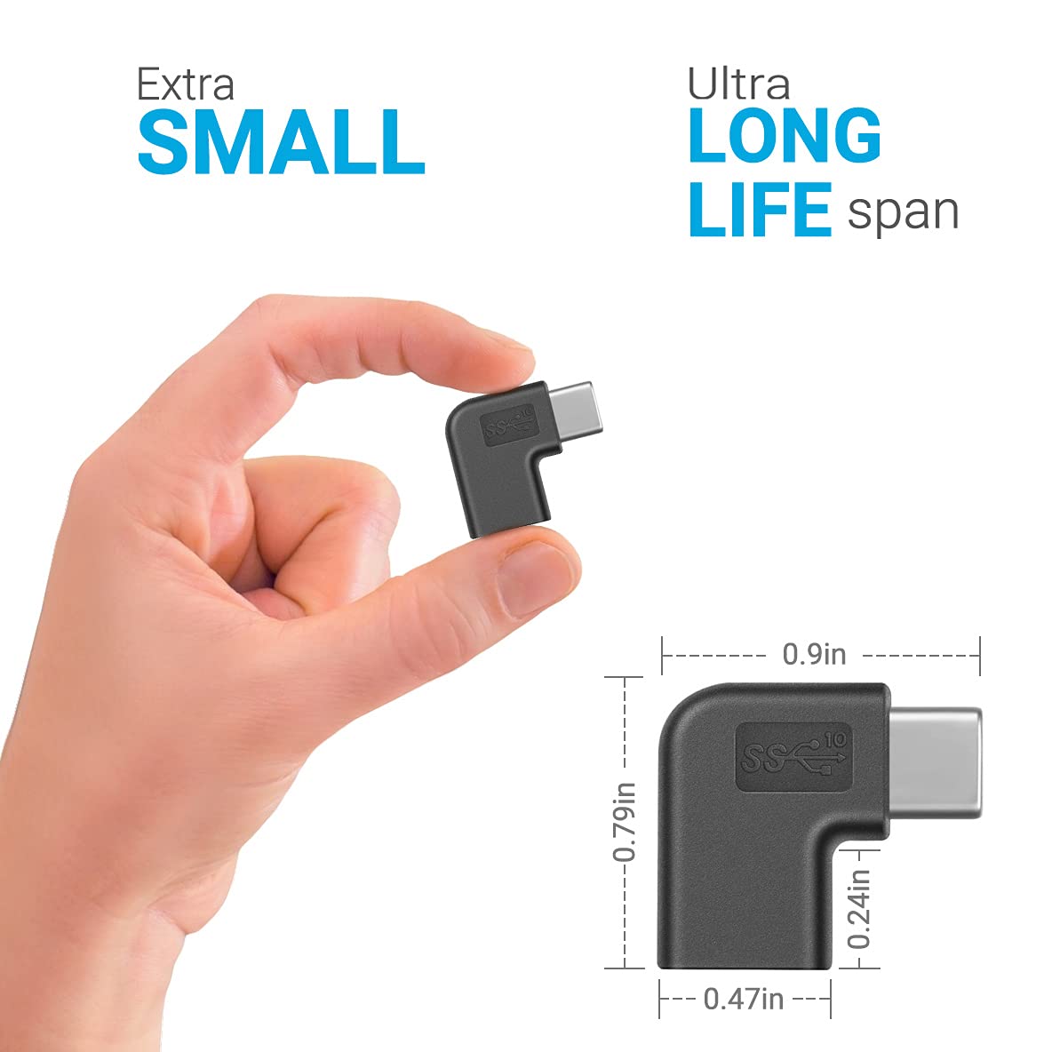 URWOOW USB C Right Angle Adapter,90 Degree USB C to USB Type-C Male to Female Adapter Convertor Extension, for Laptop & Tablet & Mobile Phone (2 Pack).