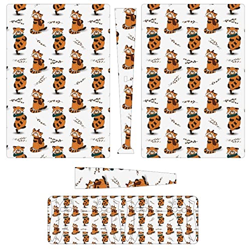 Autumn Red Panda Pattern Full Protective Skin Cover Design Wrap Decal Sticker Compatible with PS5 Digital Edition Console and Controller