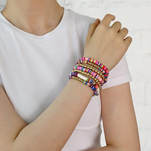 CONRAN KREMIX Colorful Surfer Heishi Clay Bead Stretch Bracelet For Women Stackable Colorful Beaded Bohemian Fashion Jewelry