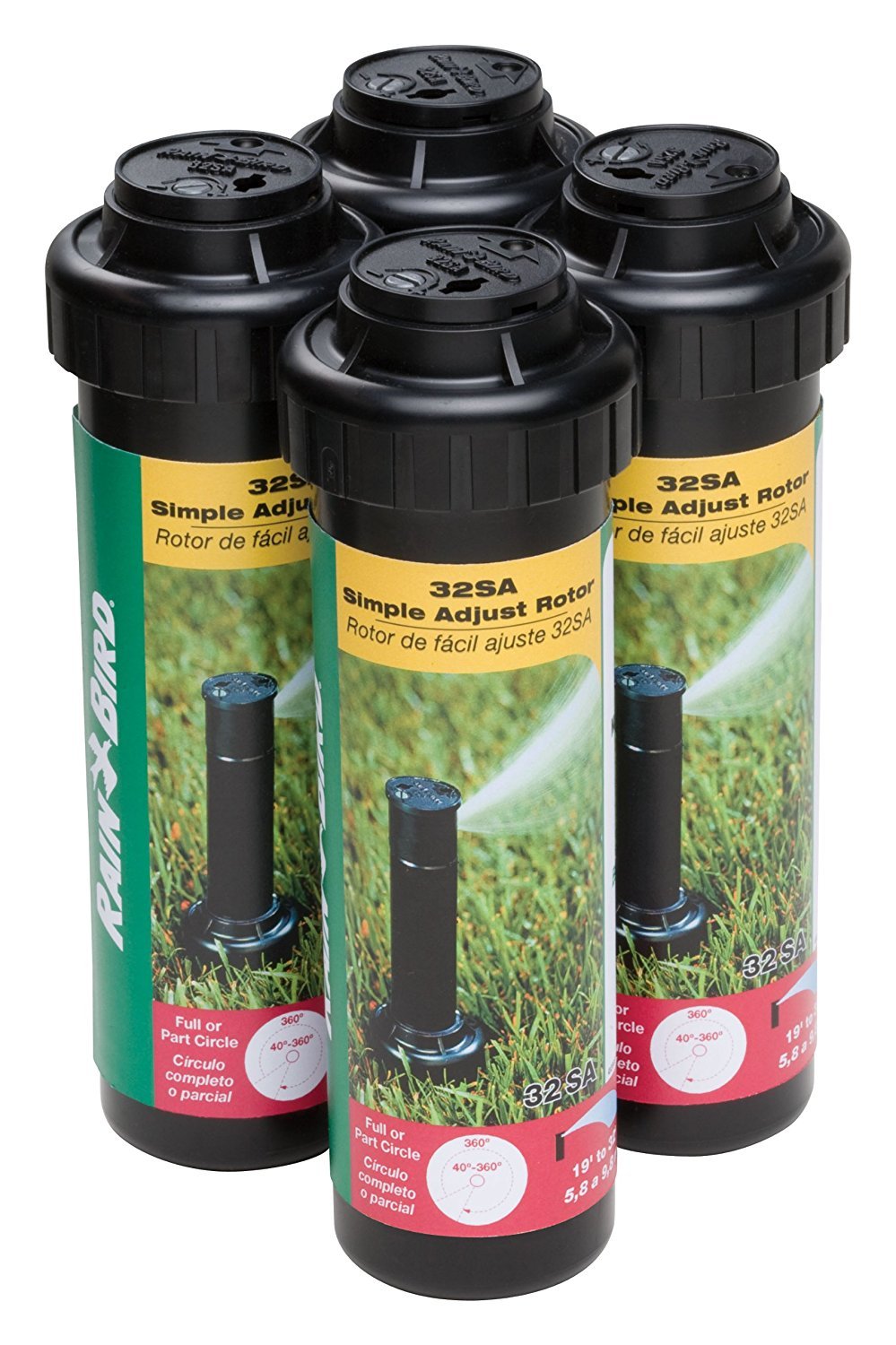 Rain Bird 32SA/4PKS Simple Adjust 32SA Gear Drive Rotor, Adjustable 40° - 360° Pattern, 19' - 32' Spray Distance, (3 X Pack of 4)