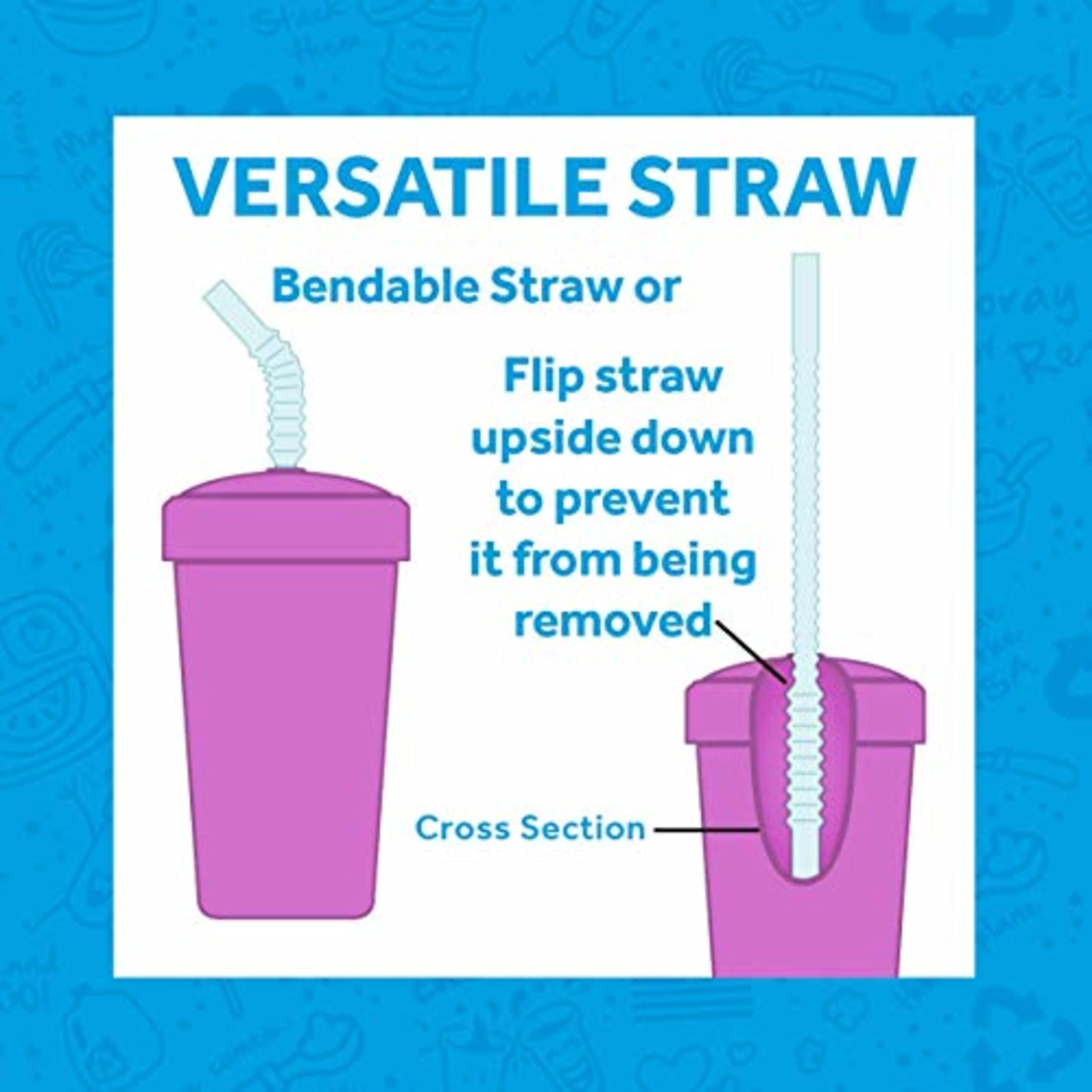 Re-Play Made in USA 2pk Straw Cups with Reversible Straws | Eco Friendly Recycled HDPE Cup Base - Virtually Indestructible | Bright Pink, Orange