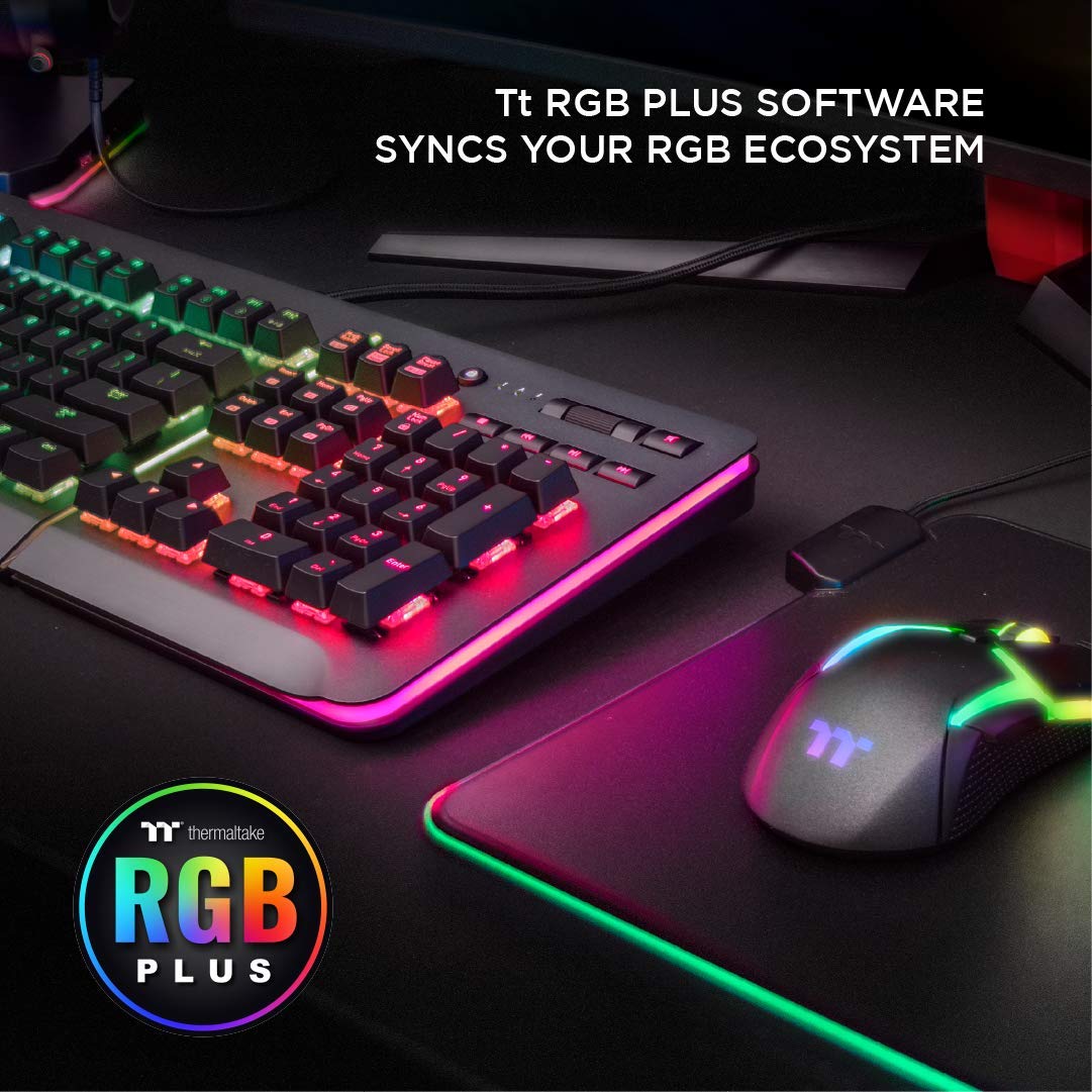 Thermaltake Level 20 RGB Mechanical Gaming Keyboard Cherry MX Blue Switches, 16.8M Color RGB, Alexa Voice Control & Razer Chroma Sync Compatible, KB-LVT-BLBRUS-01