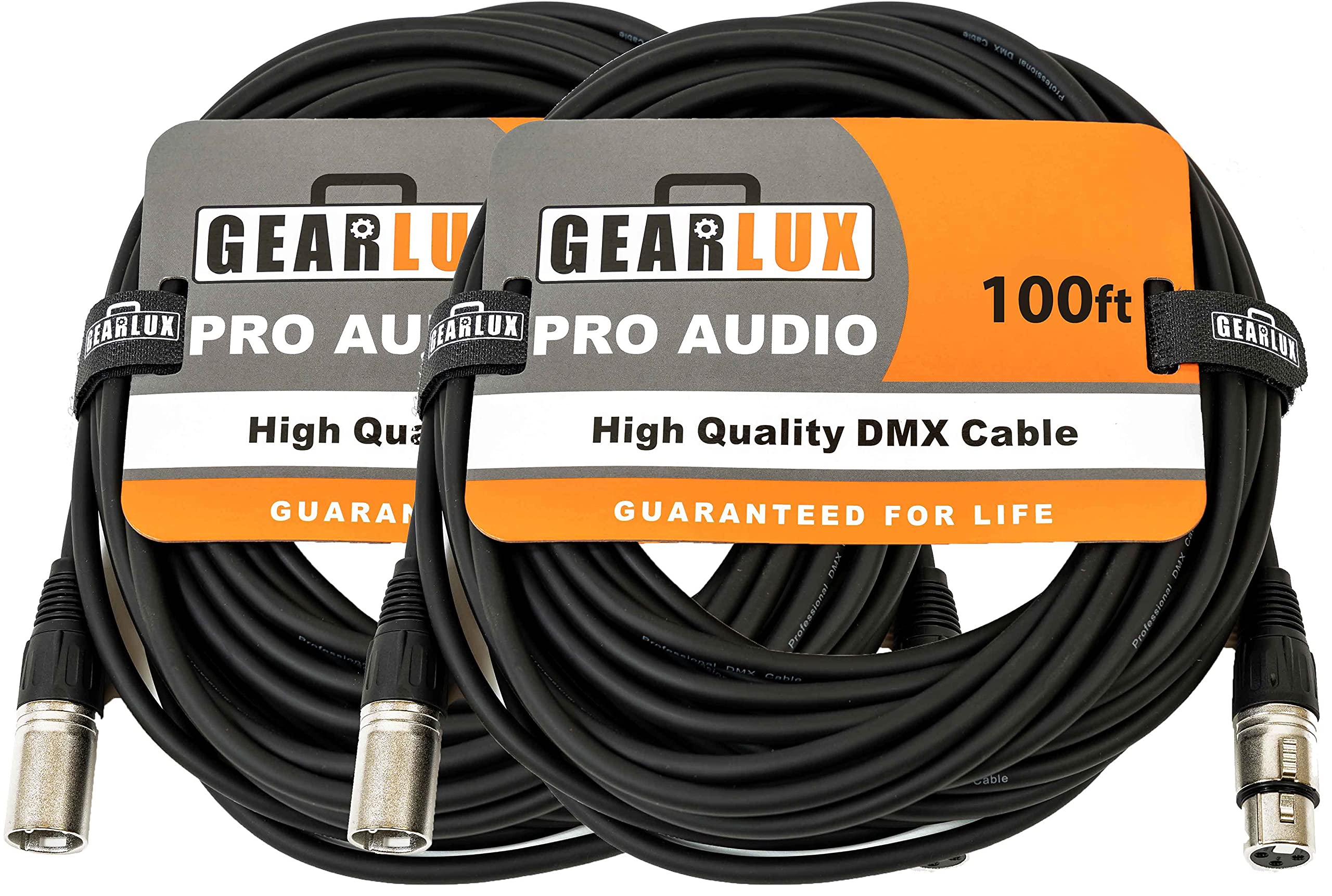 Gearlux DMX Cable 100ft 3-Pin Male-to-Female - 2 Pack