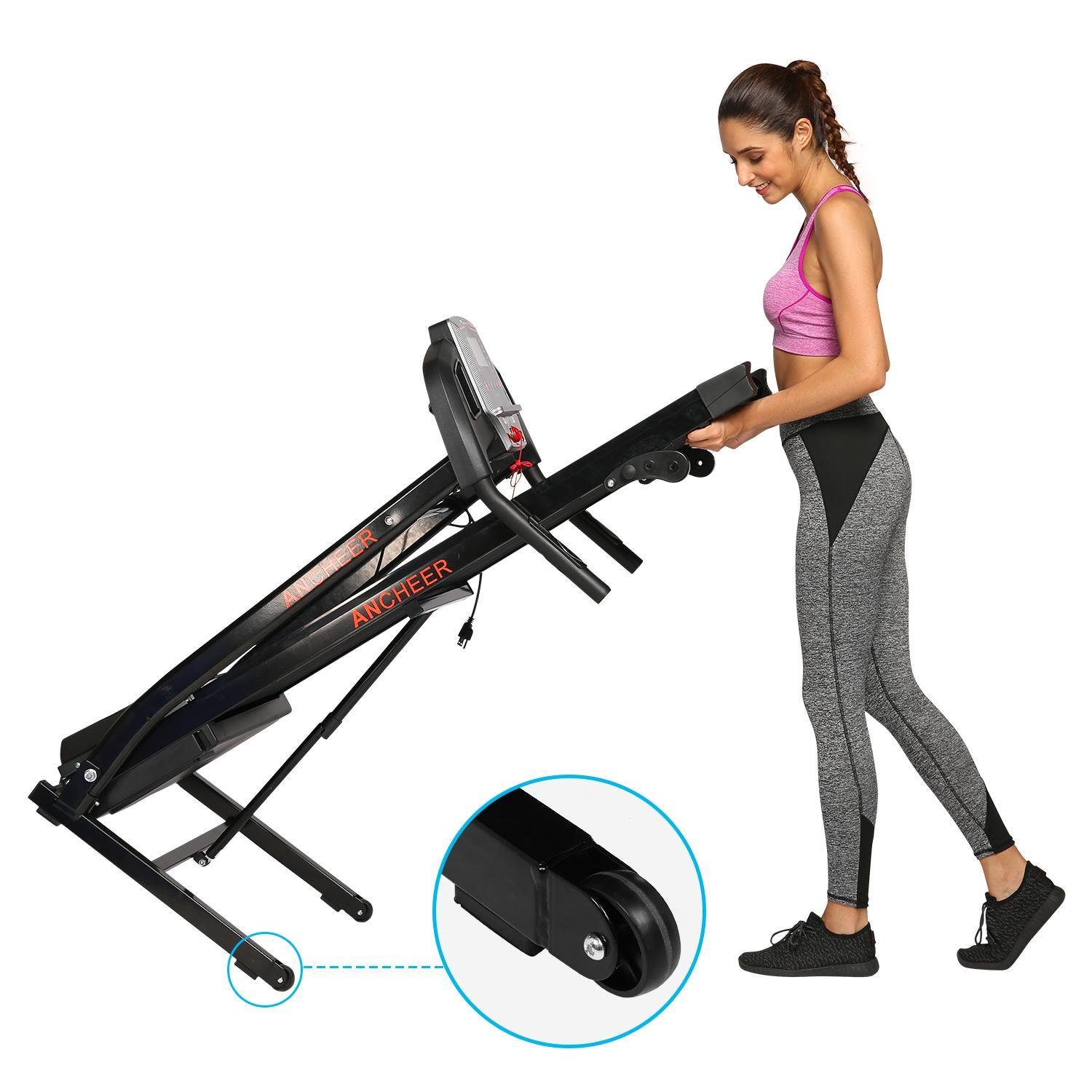 ANCHEER Folding Treadmill with Incline, Electric Treadmill for Home, APP Connected Treadmill, Shock Absorption System, Bluetooth Audio Speakers, Pulse Monitor, 12 Preset Programs Running Machine
