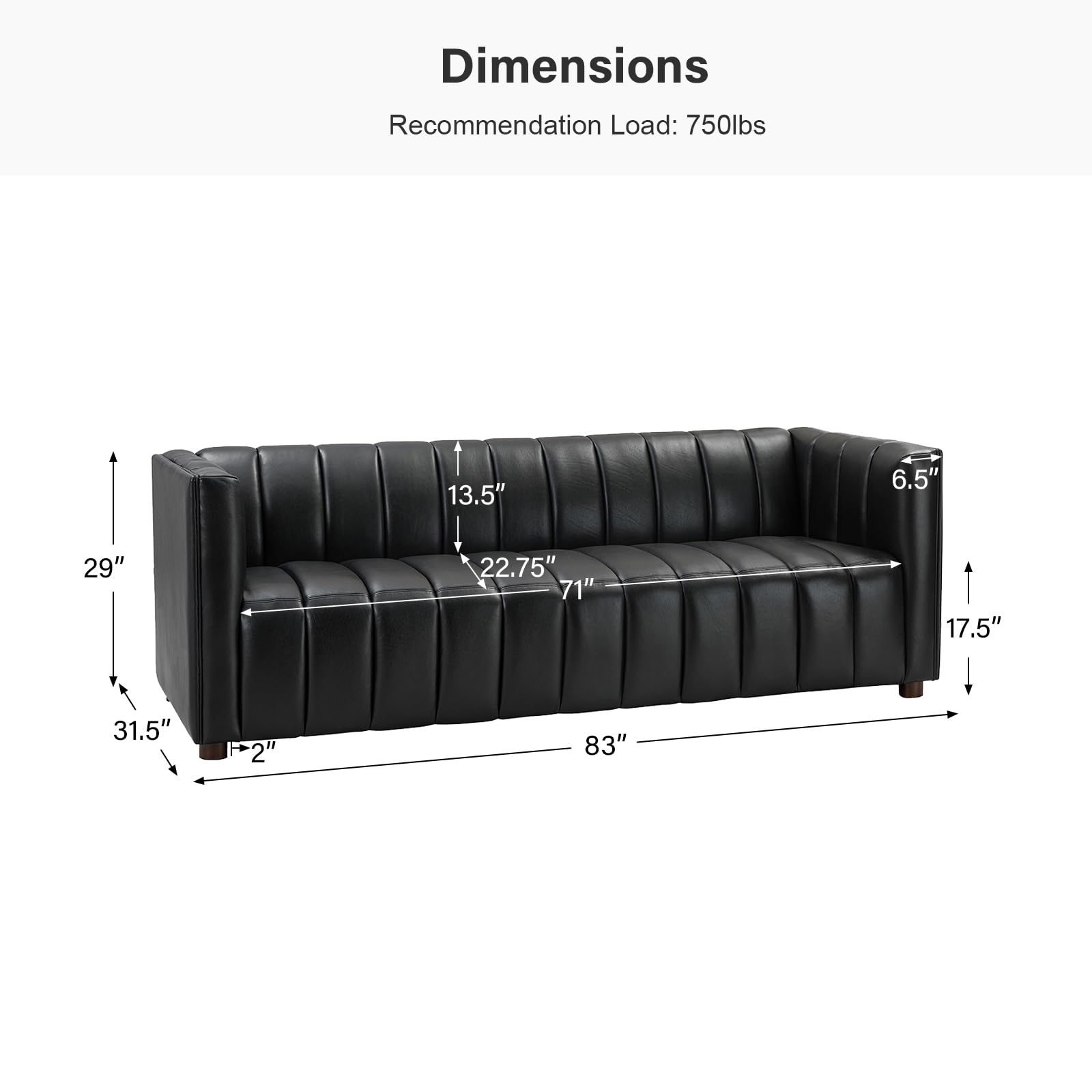 HULALA HOME 83" Genuine Leather Sofa, Sofa Leather for Living Room, 3 Seater Sofa Couch Top Layer Leather Large Sofa Furniture with Channel Tufted Seat Back & Square Arms (Camel)