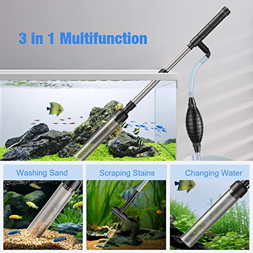 bedee Manual Aquarium Gravel Cleaner, Fish Tank Vacuum Gravel Cleaner, 3 in 1 Aquarium Siphon Vacuum Cleaner Kit for Water Change,Sand Cleaning,Remove Dirt with Adjustable Telescopic Rod