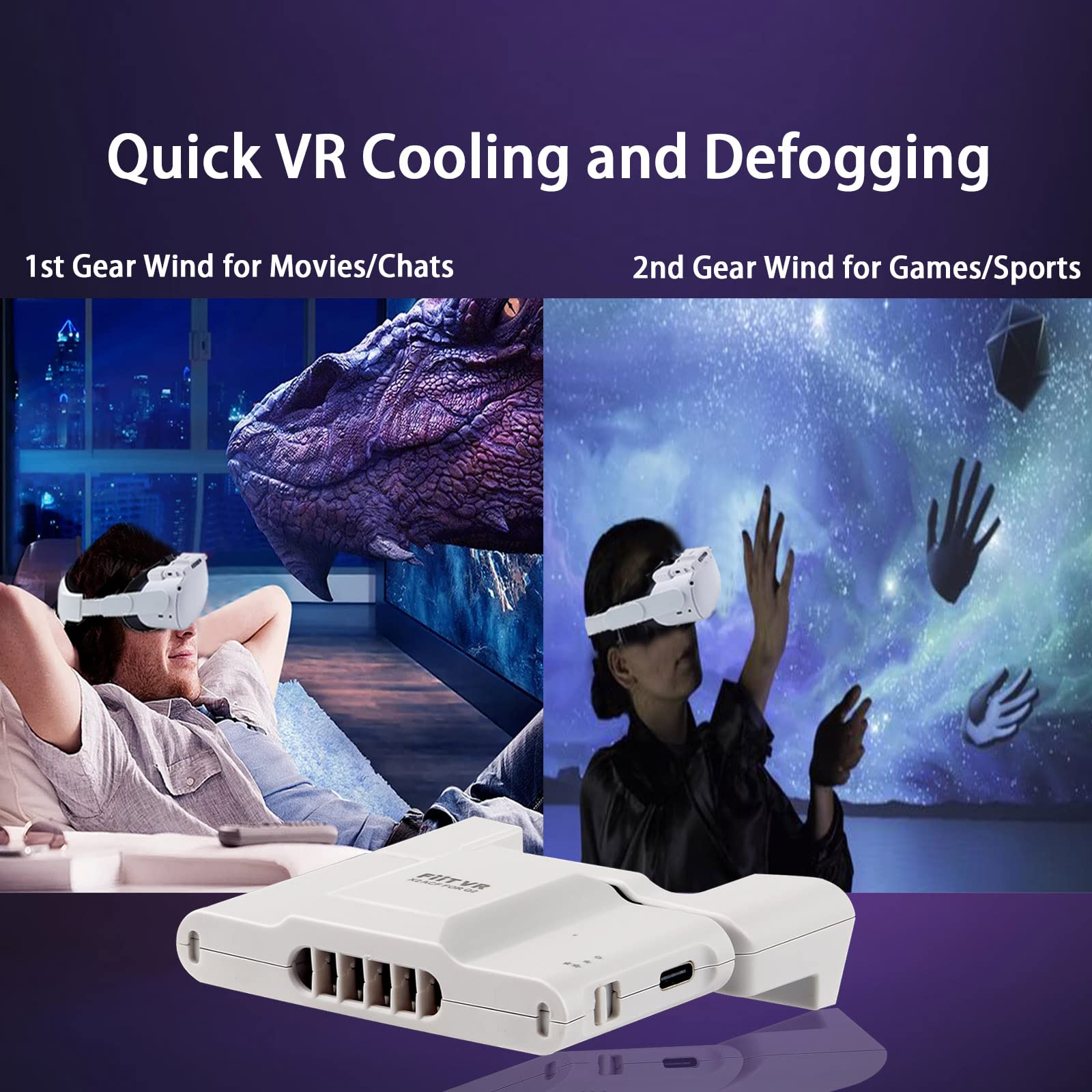 Aoife VR Fan Compatible with Oculus Meta Quest 2, Anti-Fog Active Air Circulation Vent Cooler Fan with Facial Interface and PU Sweat-Proof Face Cover, VR Accessories for Quest 2