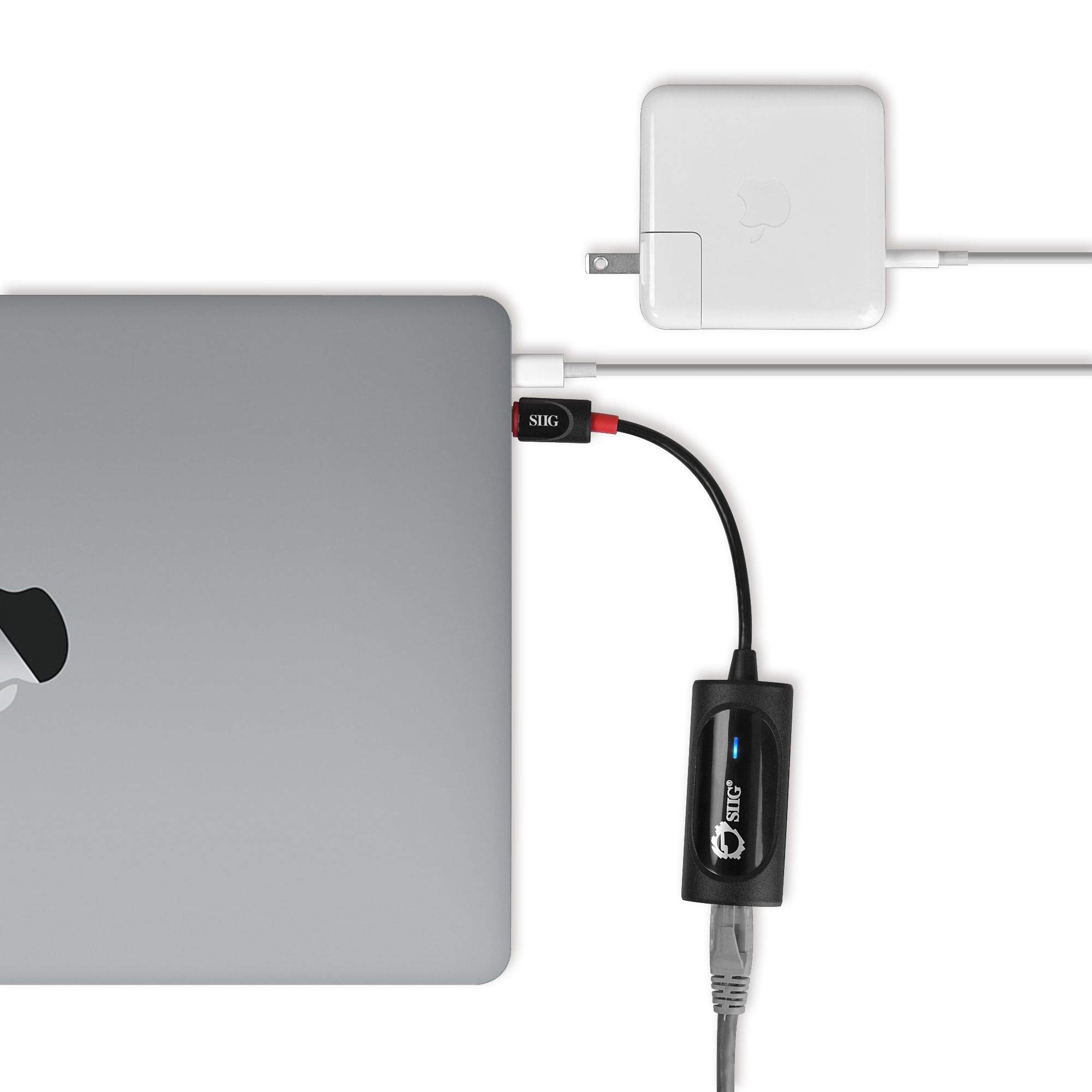 SIIG USB Type C to Gigabit Ethernet Adapter - 10/100/1000 Mbps LAN adapter for Windows and Mac Systems, Thunderbolt 3 (Black)