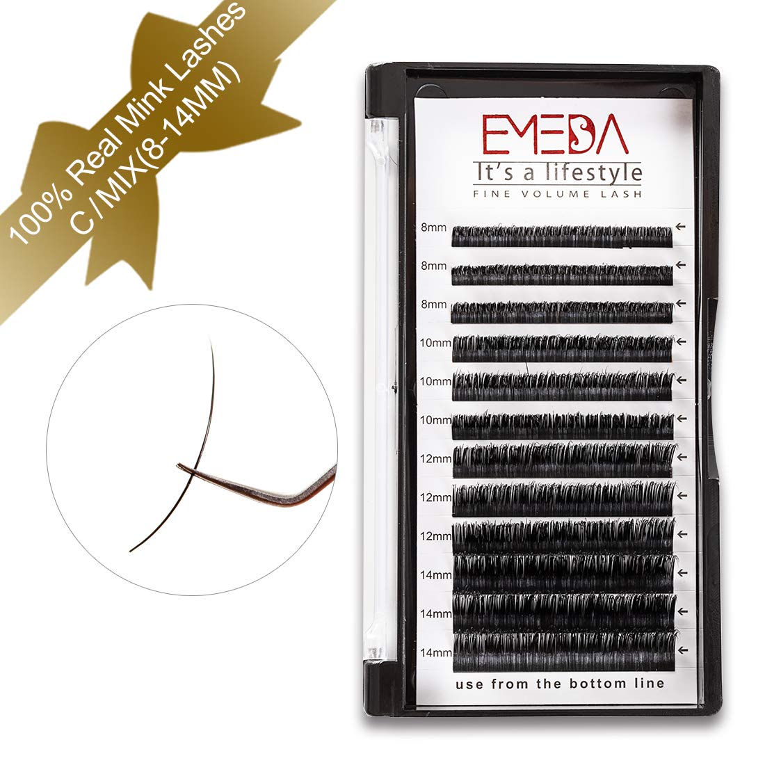 EMEDA Real Mink Eyelash Extensions Mink Lash Extension C Curl Mixed Tray 9-15mm Single Size Tray Soft Siberian Mink Individual Eye Lashes Strips Professional Set (C Curl 9-15mm)