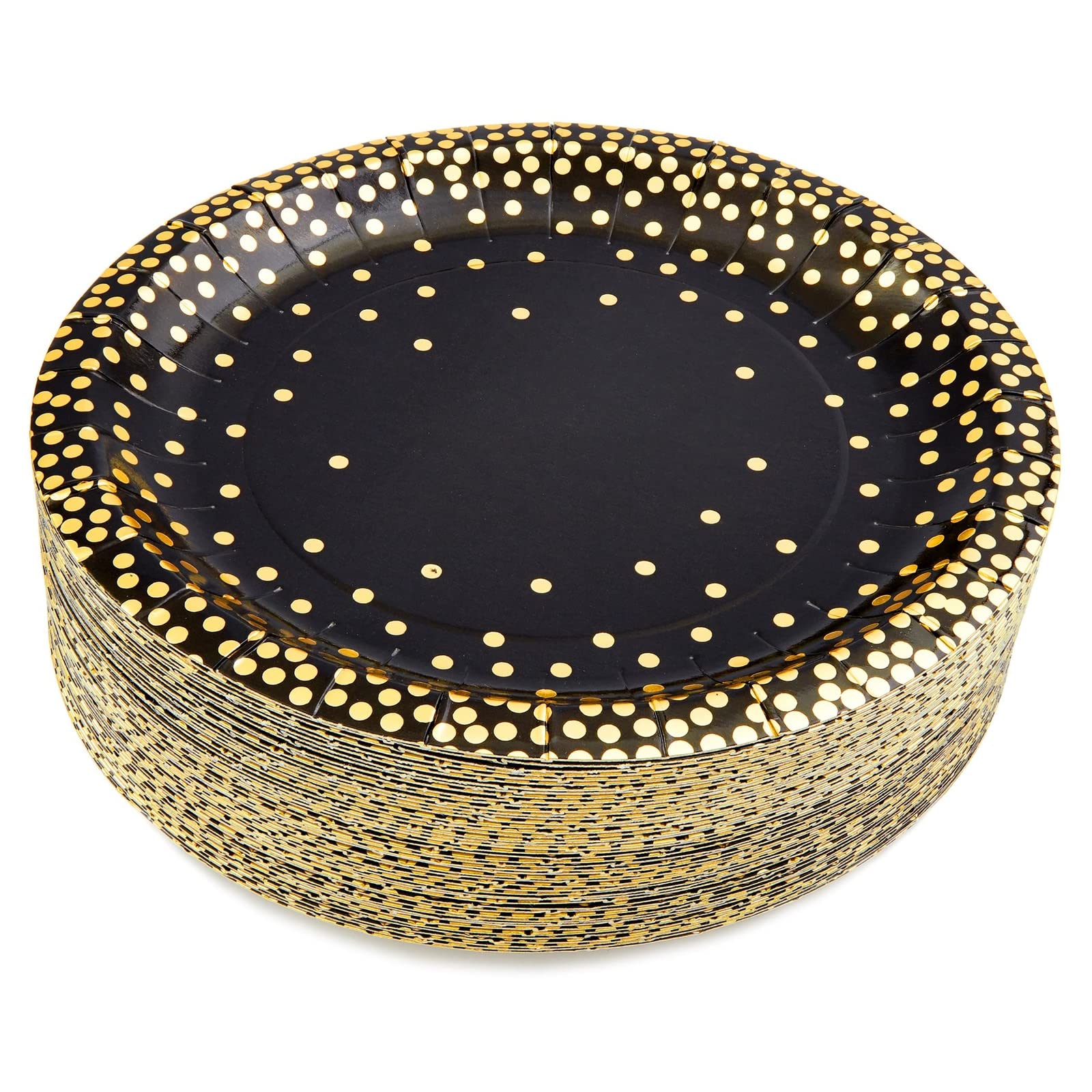 BLUE PANDA 48-Pack Black and Gold Party Plates, 7 Inch Paper Plates for Birthday Cake and Desserts