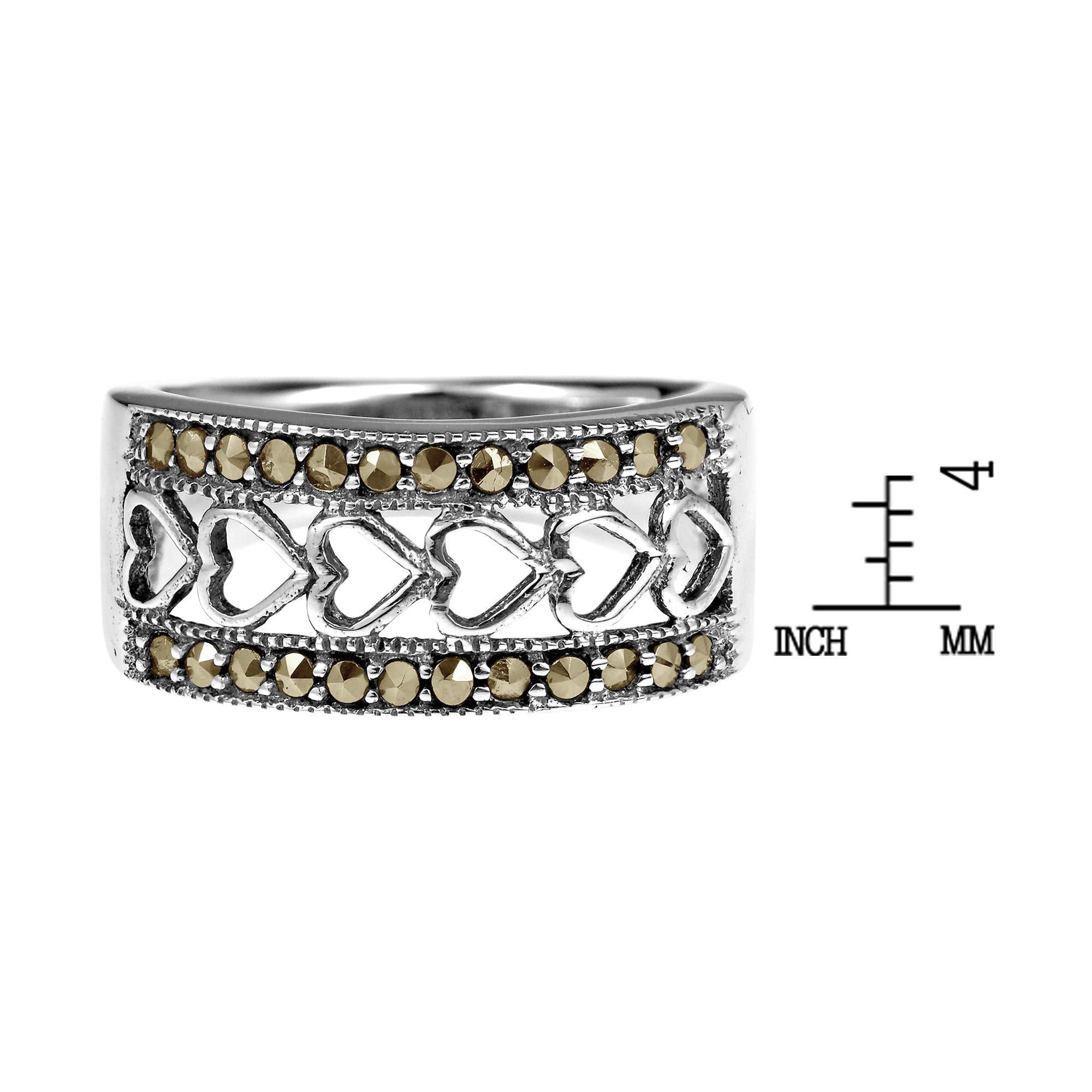 AeraVida Enchanting Interconnected Hearts Marcasite Style Pyrite .925 Sterling Silver Ring (7)