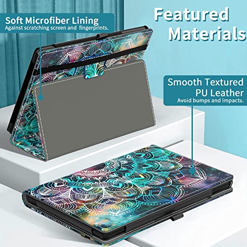 COOWPS Folio Case for Amazon Fire HD 10 (ONLY Fit 11th Generation, 2021 Release) and Fire HD 10 Plus Tablet - Slim Folding Stand Cover with Auto Wake/Sleep & Hand Strap, Mandala Flower