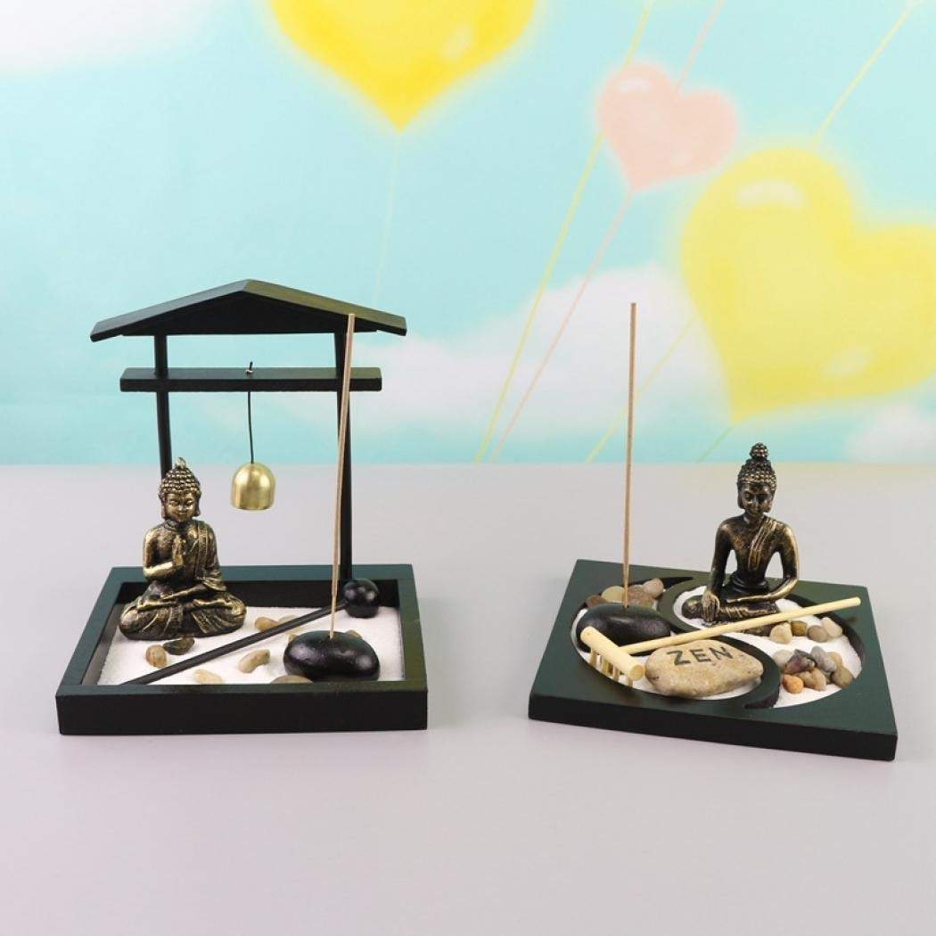 Buddha Incense Sticker Burner Holder with Bell, Bell Beater - Zen Statue Ornament for Desk Home Décor (1:15x14x13cm)