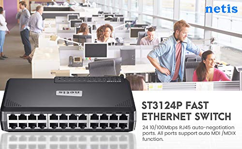 Netis ST3124P 24 Port 10/100Mbps Fast Ethernet Rackmount Switch with Plug-and-Play | Auto MDI/MDI-X, Desktop Ethernet Splitter and Hub, Plug and Play, Traffic Optimization, Compact Design