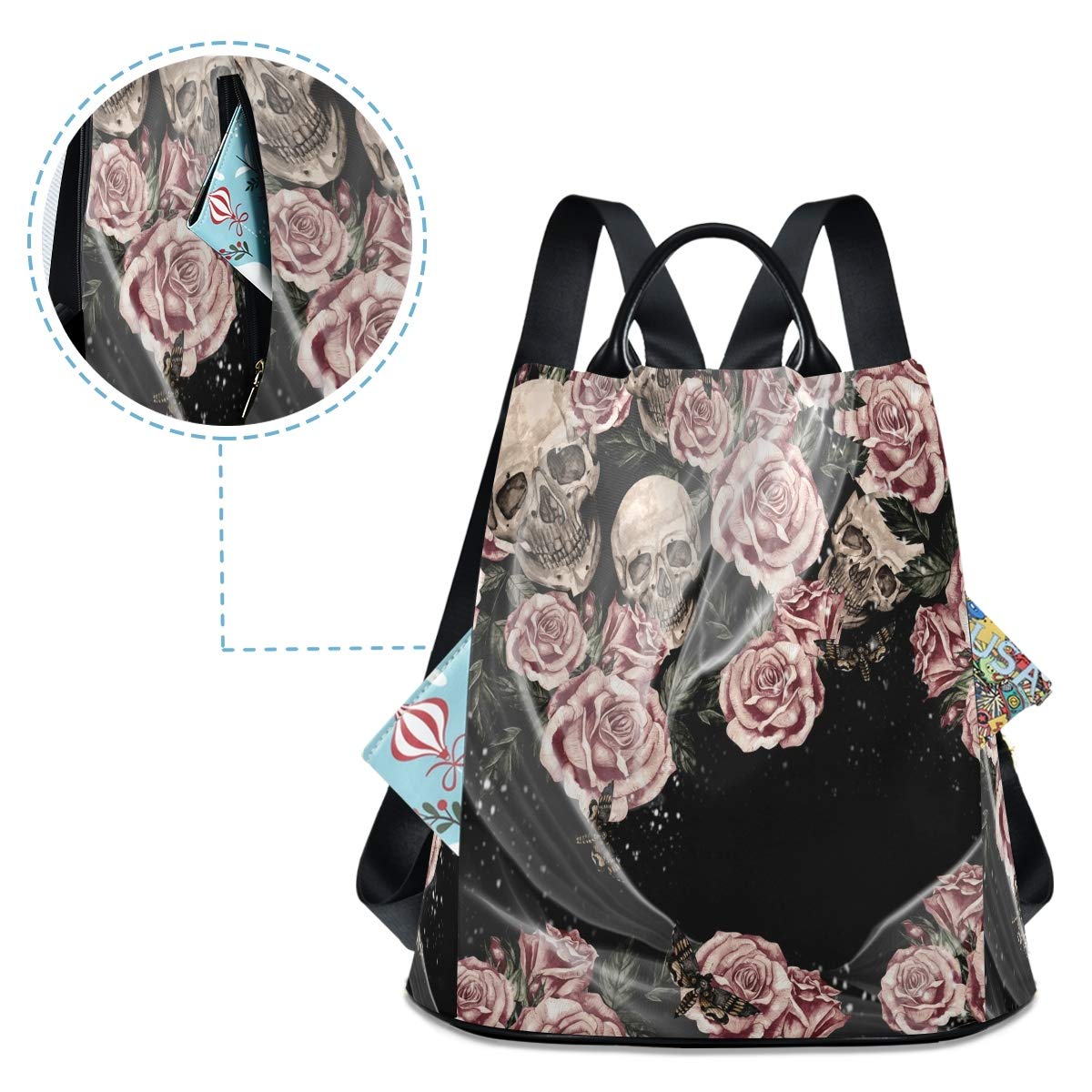 ALAZA Watercolor Skulls and Roses Backpack Purse with Adjustable Straps for Woman Ladies