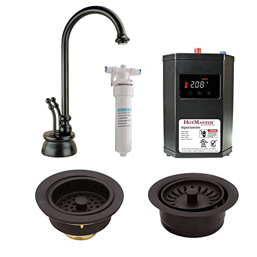 Westbrass C0145-12 Docalorah 10" 2-Handle Hot and Cold Water Dispenser Faucet Kit with Heating Tank, Filter, Kitchen Sink Strainer & Disposal Trim Set, Oil Rubbed Bronze