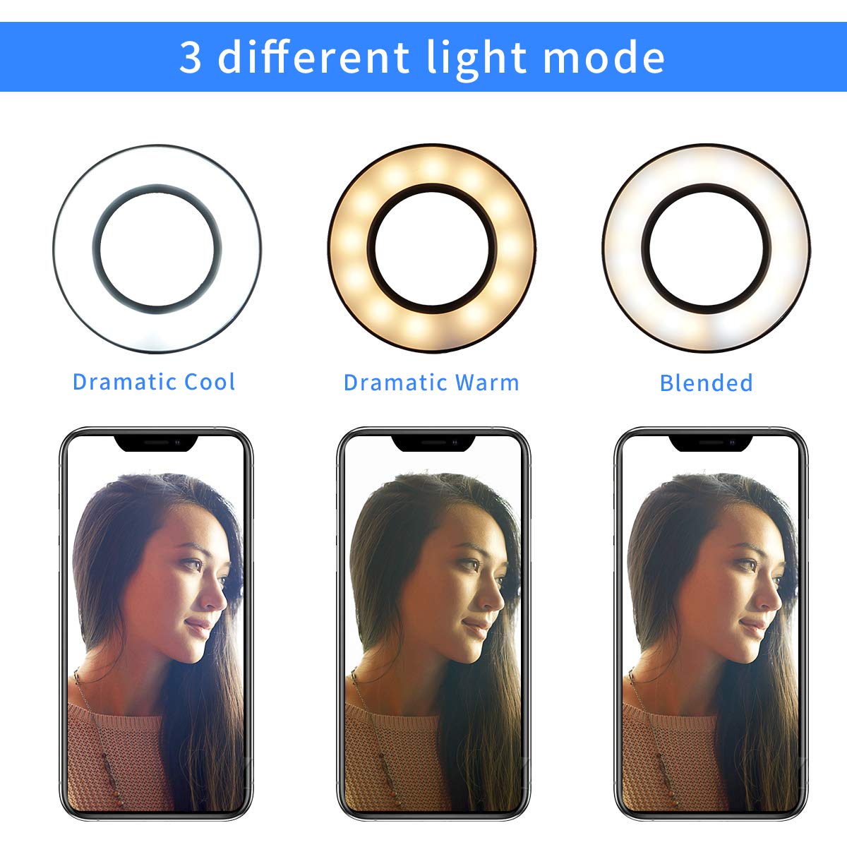 Tranesca Selfie Ring Light with Cell Phone Holder Stand for Live Stream/Makeup, LED Camera Lighting [3-Light Mode] with Flexible Arms Compatible with Cell Phones and Camera (Black)