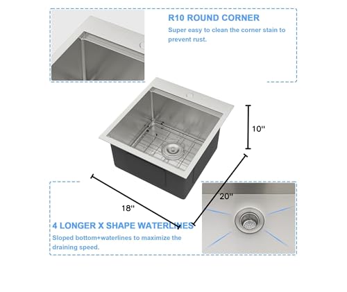 Lordear Bar Sink 18x20x10 Inch Drop In Bar Sinks Stainless Steel 16 Gauge Topmount Kitchen Sink Single Bowl Workstation Sink With Cutting Board RV sinks