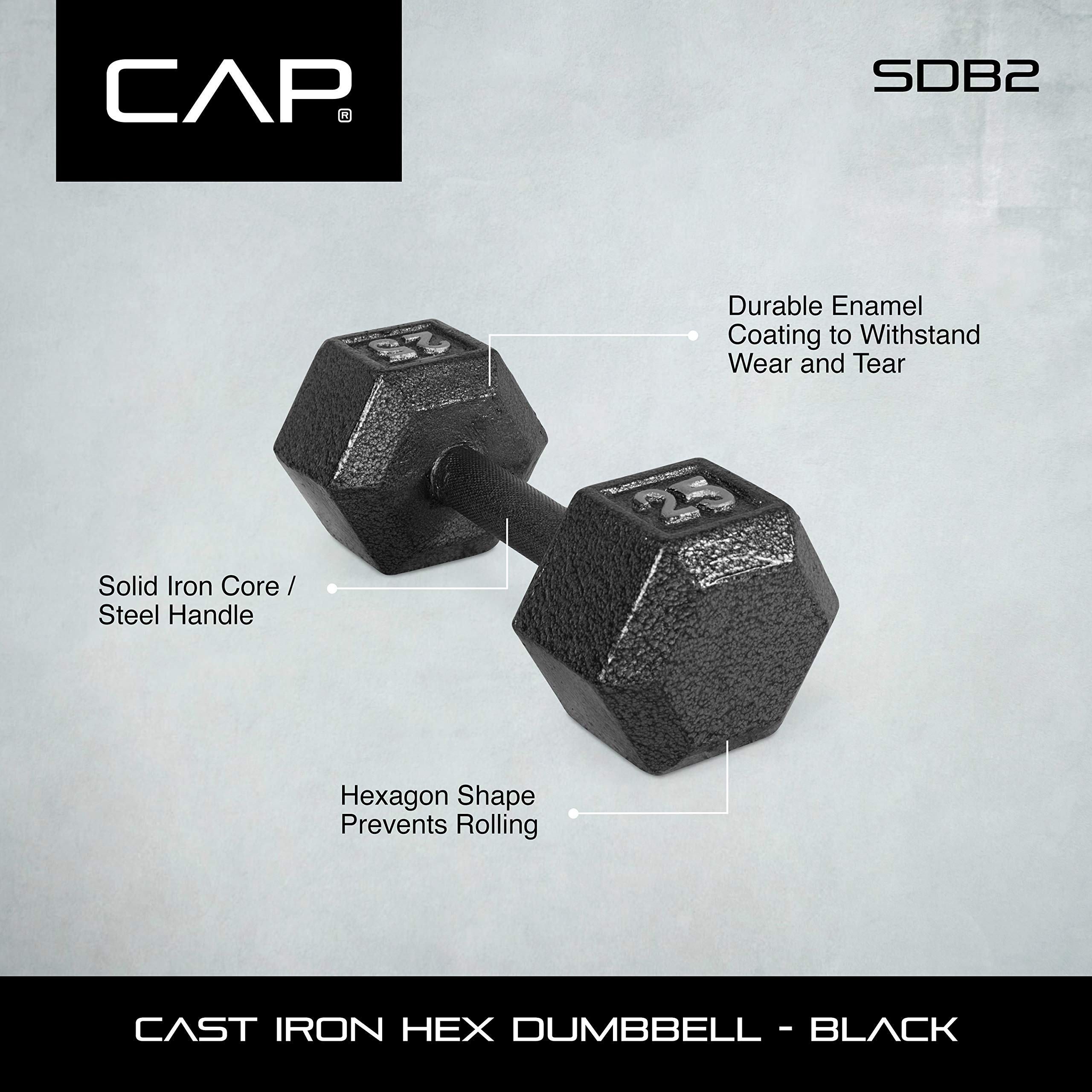 CAP Barbell Cast Iron Hex Dumbbell, Black, Single, 30 lb