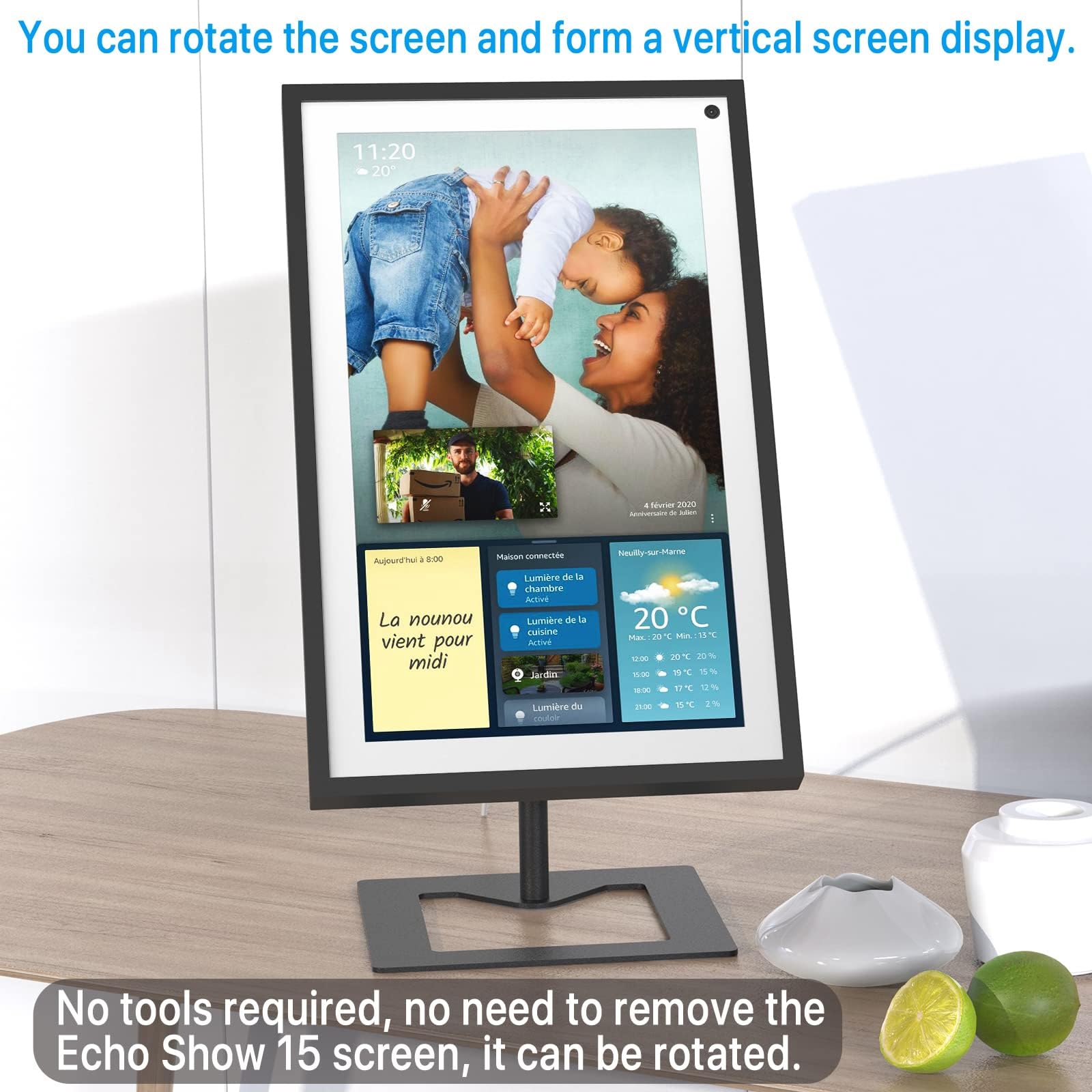 Adjustable Metal Stand for Amazon Echo Show 15, Tilt and Swivel Metal Stand Made for Echo Show 15, 15.6" Smart Display Metal Holder Sturdy and Not Wobbly-Matte Black