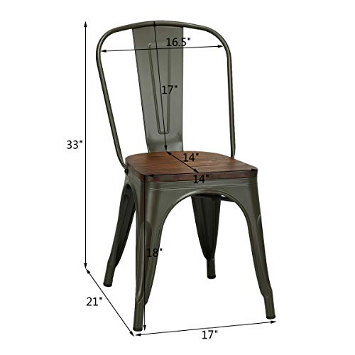 COSTWAY 18 Inch Dining Chair Set of 4, Industrial Vintage Stackable Metal Chairs, Counter Bar Chairs with High Backrest, Wood Seat, for Home, Kitchen and Cafe Bar Use