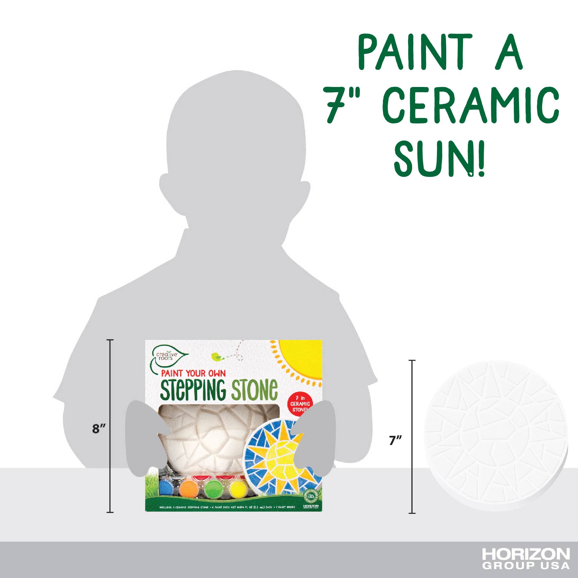 Creative Roots Mosaic Sun Stepping Stone Kit, Includes 7-Inch Ceramic Stepping Stone & 6 Vibrant Paints, DIY Garden Stone for Kids Ages 6+, Multicolor