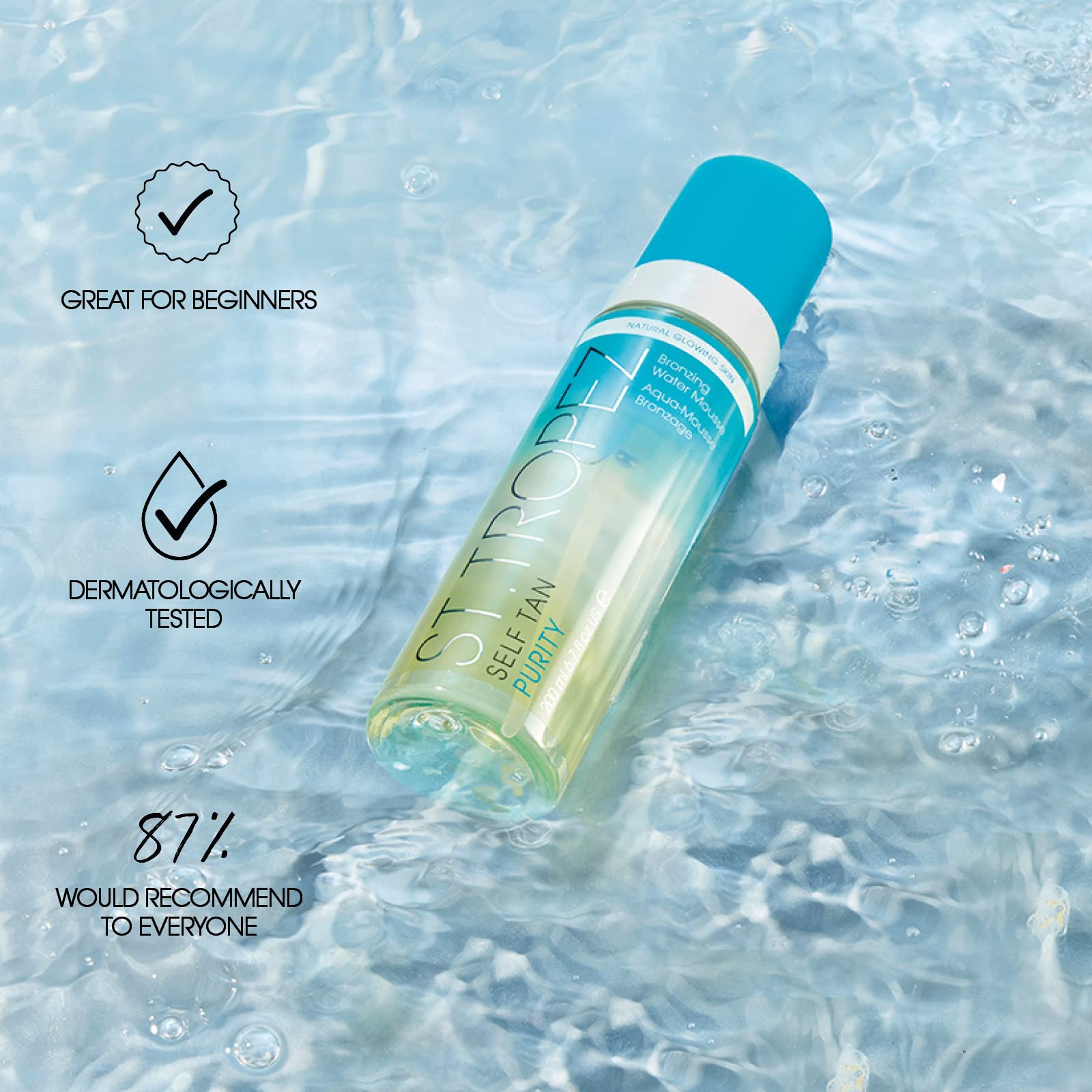 ST TROPEZ Self Tan Purity Bronzing Water Mousse, Clear Tanning Water Foam, Streak-Free Finish, Develops in 4-8 Hours, Vegan, Natural & Cruelty Free, 6.7 Fl Oz