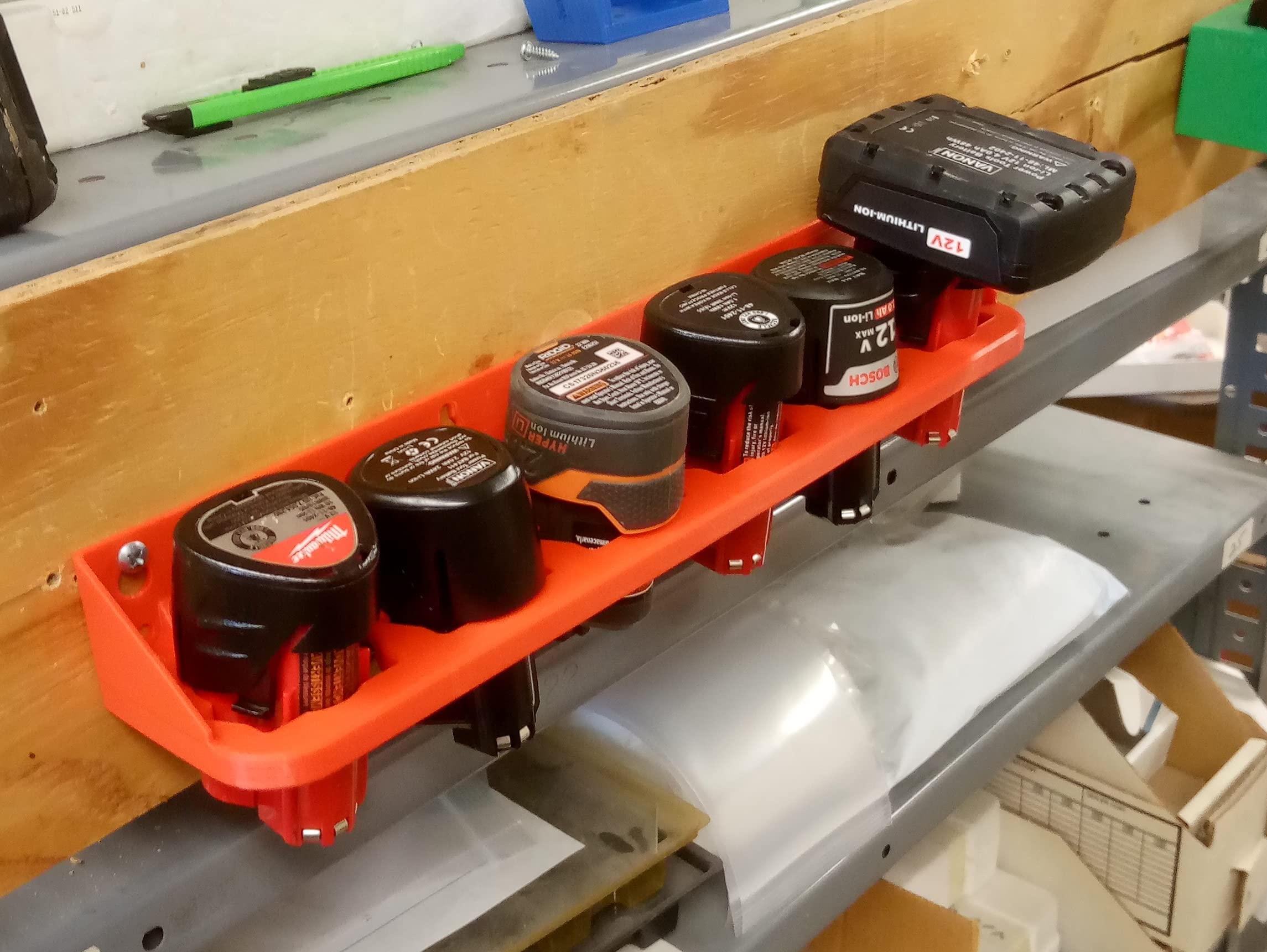 Made by Mitchell M12 Battery Holder for Milwaukee Makita Bosch RIDGID Mount Wall Rack 12V 6 Slot BAT414 BL1014 USA PN M12x6-Mrack