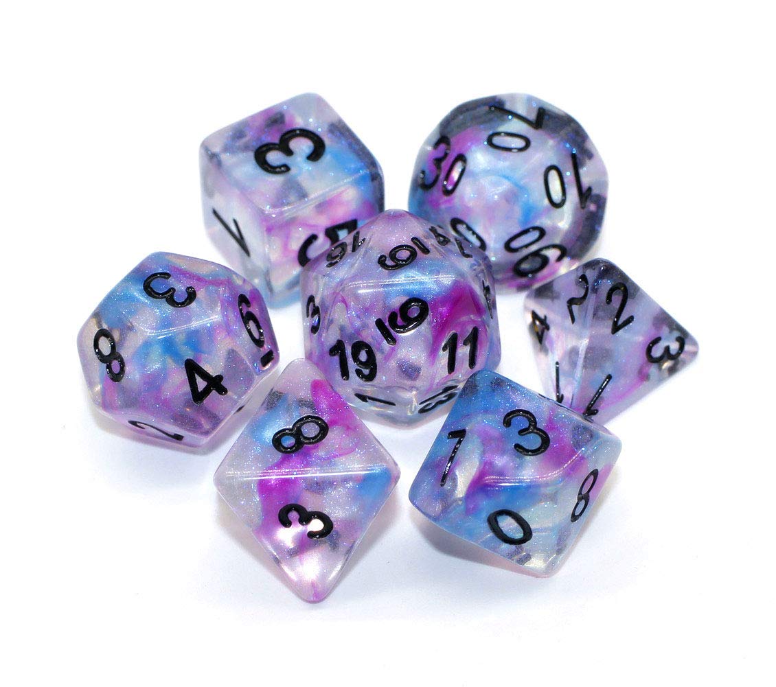 Dice DND Polyhedral Dice RPG Dice for Dungeons and Dragons,Pathfinder,MTG,D&D,Role Playing Games Black Green Transparent Dice with Color Changing Glitter