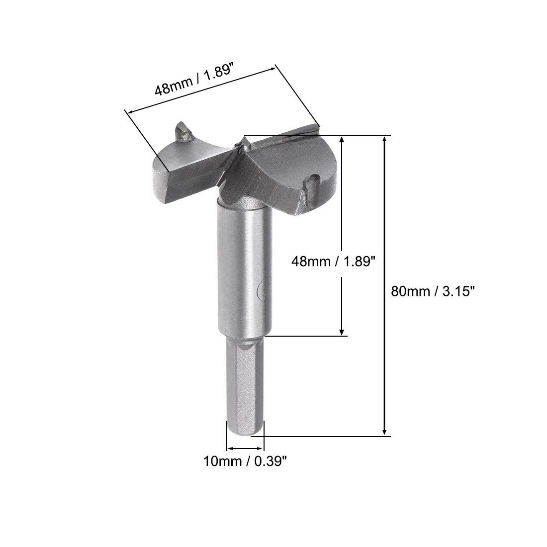 uxcell Forstner Drill Bits 48mm, Tungsten Carbide Wood Hole Saw Auger Opener Woodworking Hinge Hole Drilling Boring Bit Cutter Gray