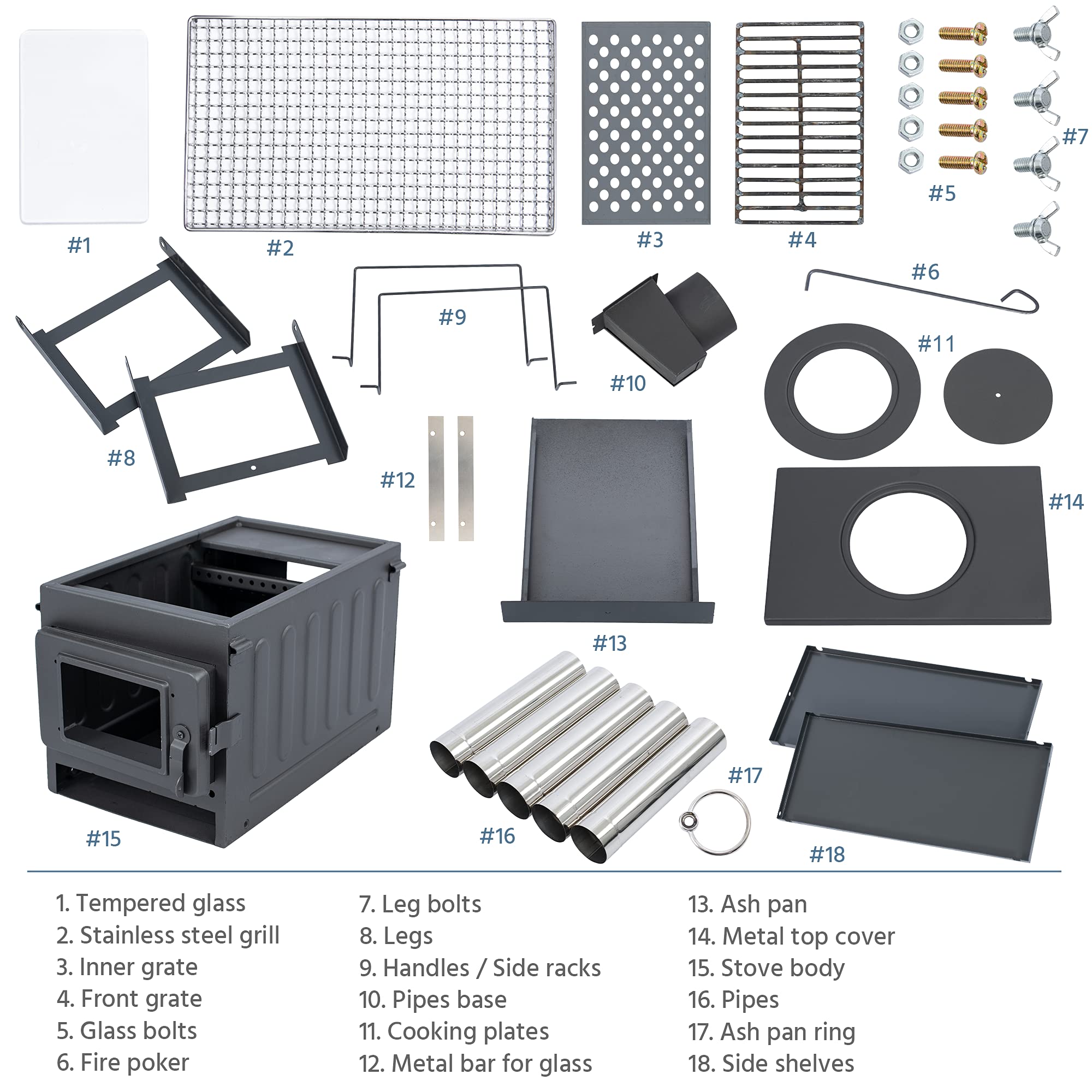 PMNY Wood Burning Stove, Hot Tent Stove Kit with Chimney Pipes, Side Racks and View Window, Multipurpose Camping Stove for Tent, Shelter, Heating and Cooking